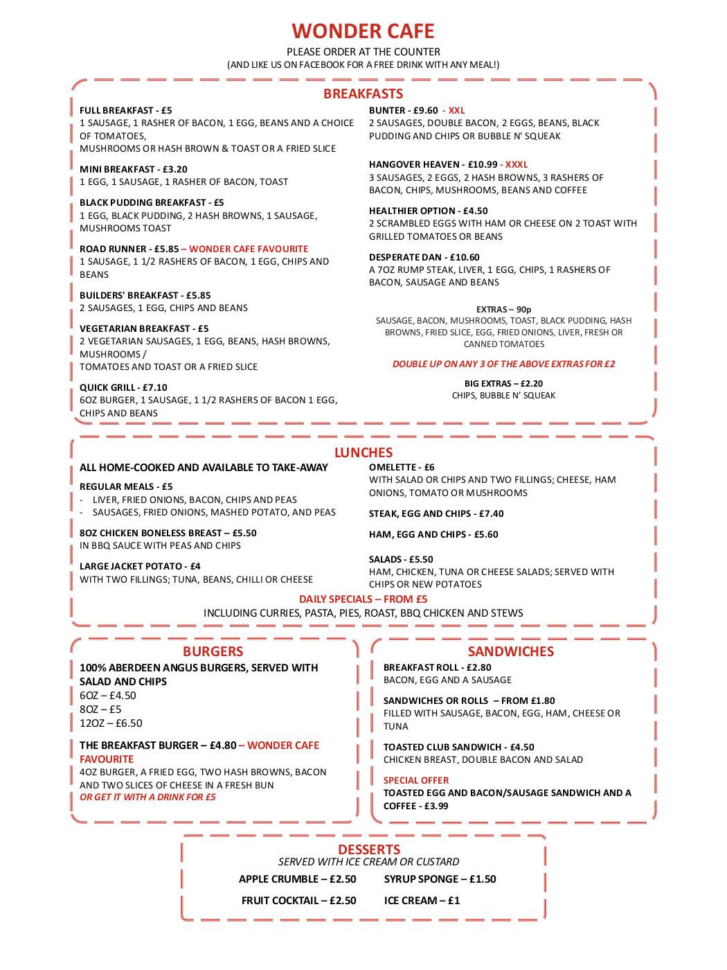 Menu at Wonder Cafe & Grill, Uxbridge, Uxbridge Rd