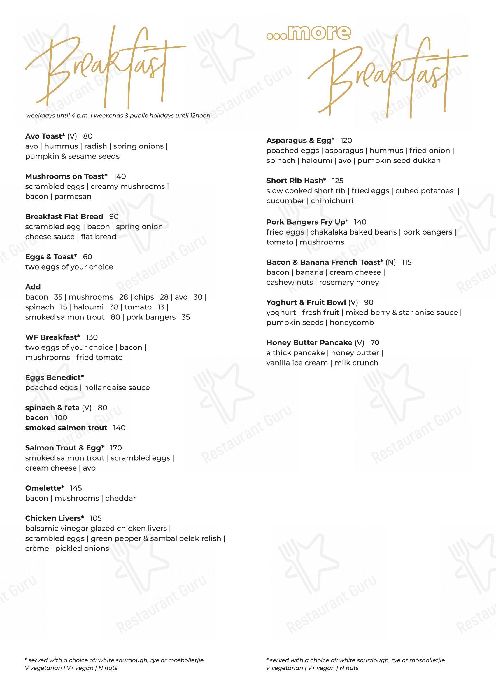 Menu at Wood & Fire restaurant, Pretoria, Veale St