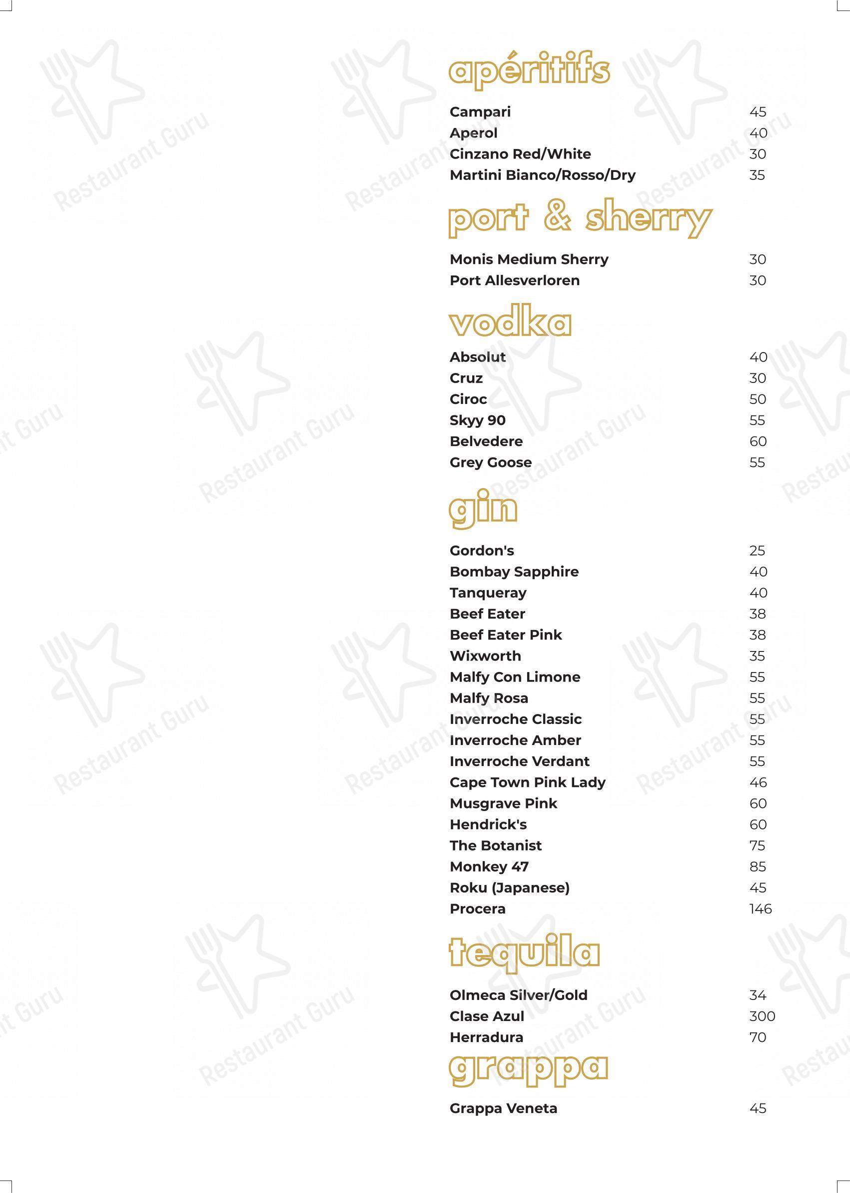 Menu at Wood & Fire restaurant, Pretoria, Veale St