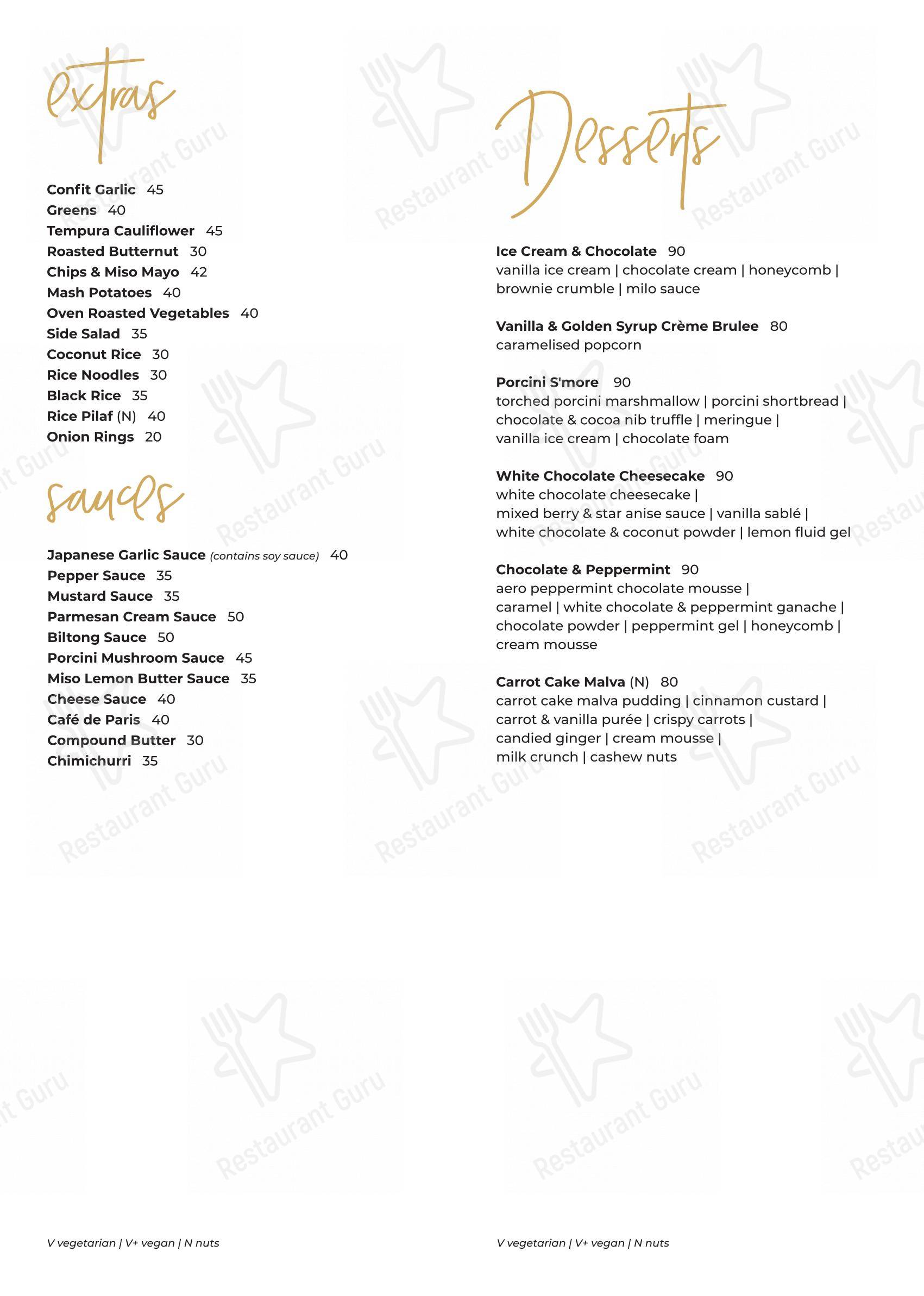 Menu at Wood & Fire restaurant, Pretoria, Veale St