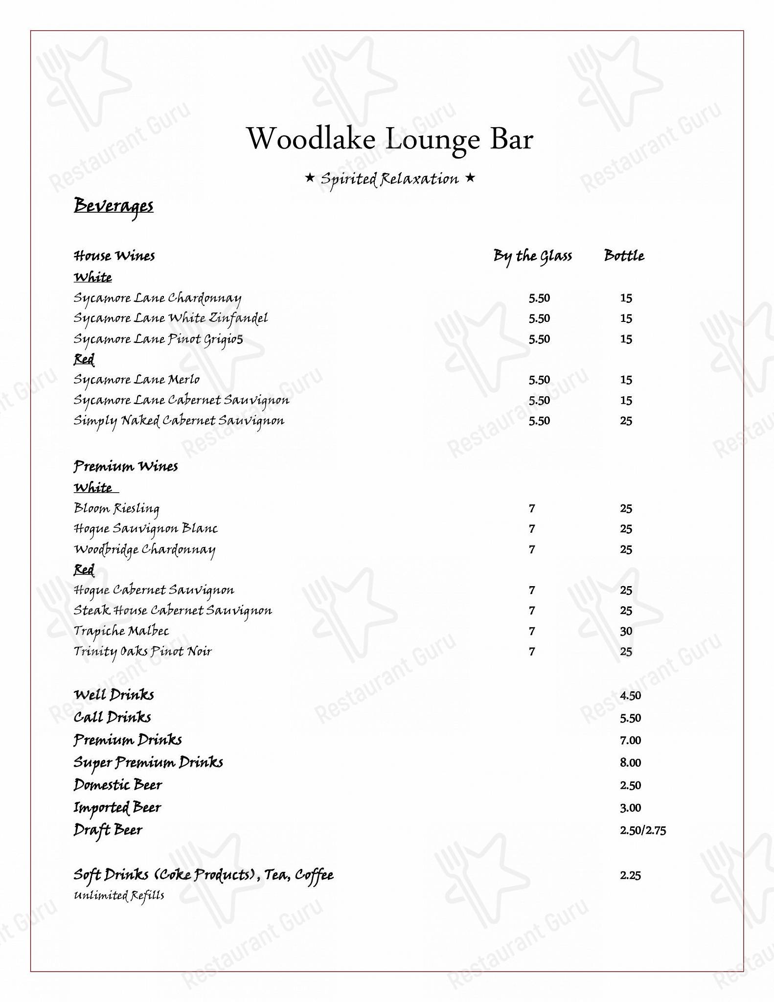 Menu at Woodlake Golf, Lodge, and Steakhouse, Tazewell