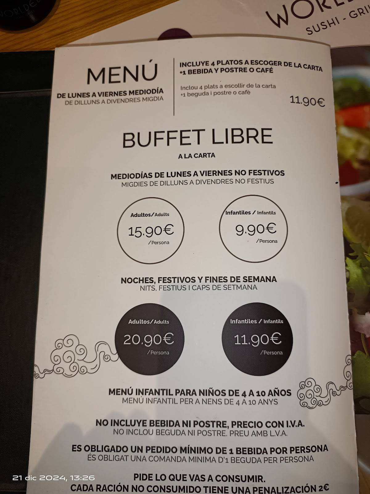 Carta del restaurante Worldeli Sushi & Grill, Sabadell