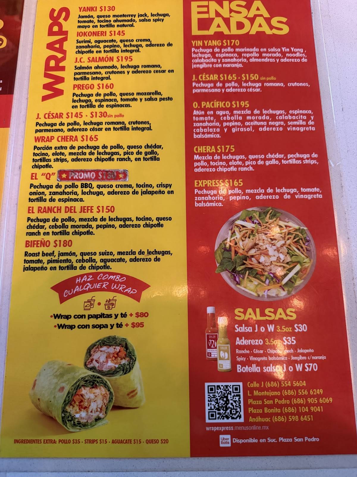 Menu at Wrap Express restaurant, Mexicali, Calz. Cetys 1801-Local 32
