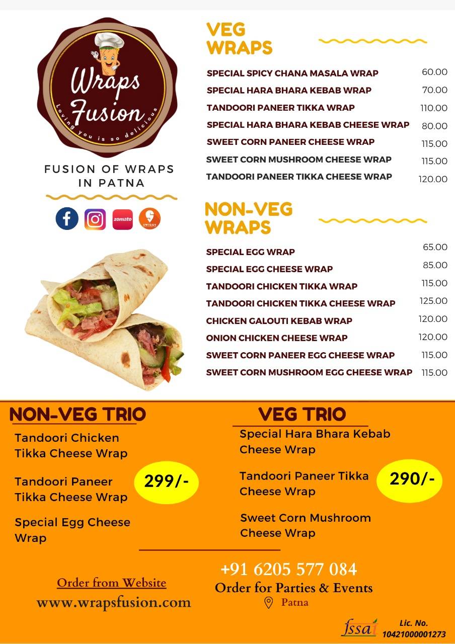 Menu at Wraps Fusion, Patna