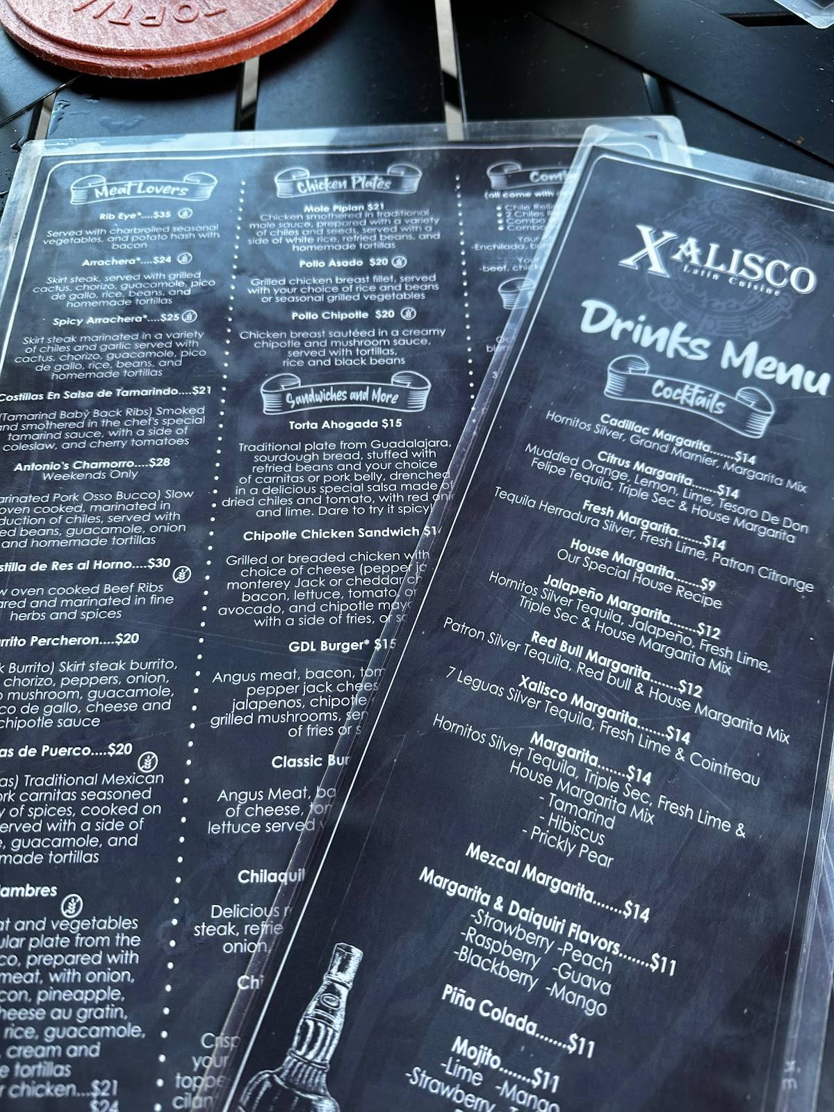 Menu at Xalisco Latin Cuisine restaurant, Redmond