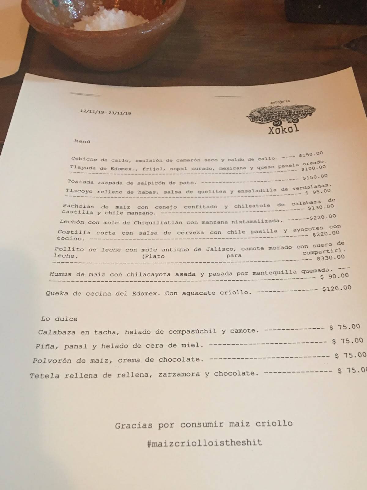 Carta del restaurante Xokol, Guadalajara, C. Ignacio Herrera y Cairo 1375