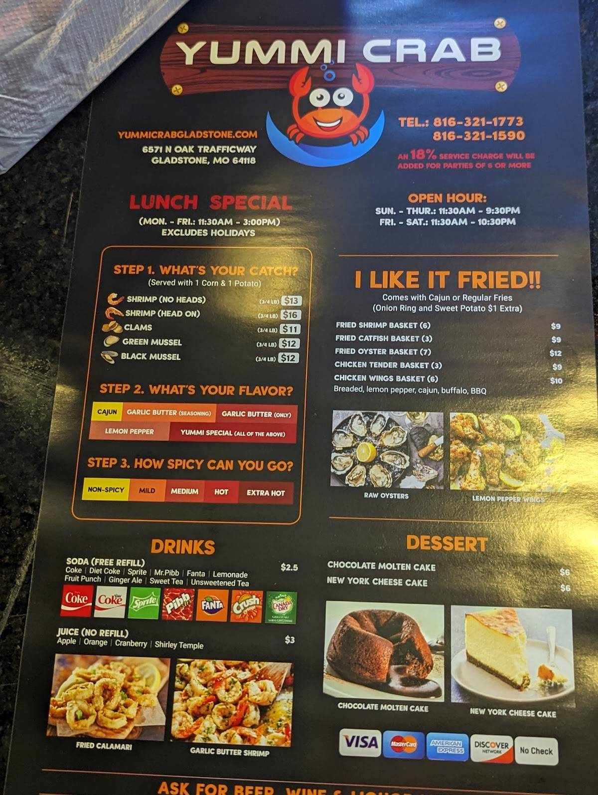 Menu at YUMMI CRAB restaurant, Gladstone
