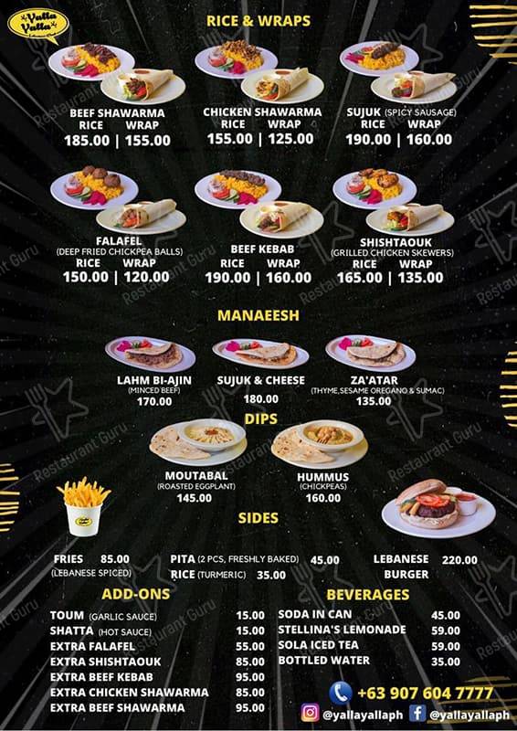 Menu at Yalla Yalla Express restaurant, Makati