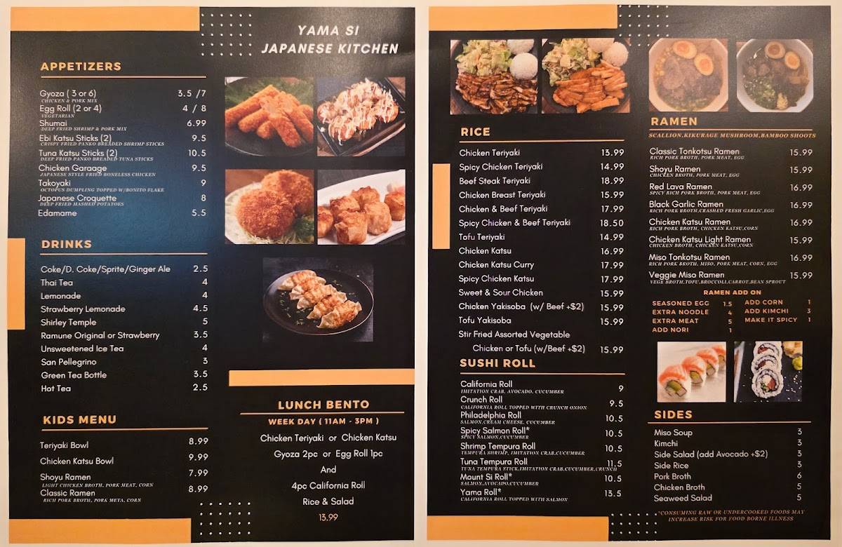 Menu at Yama Si Japanese Kitchen restaurant, North Bend