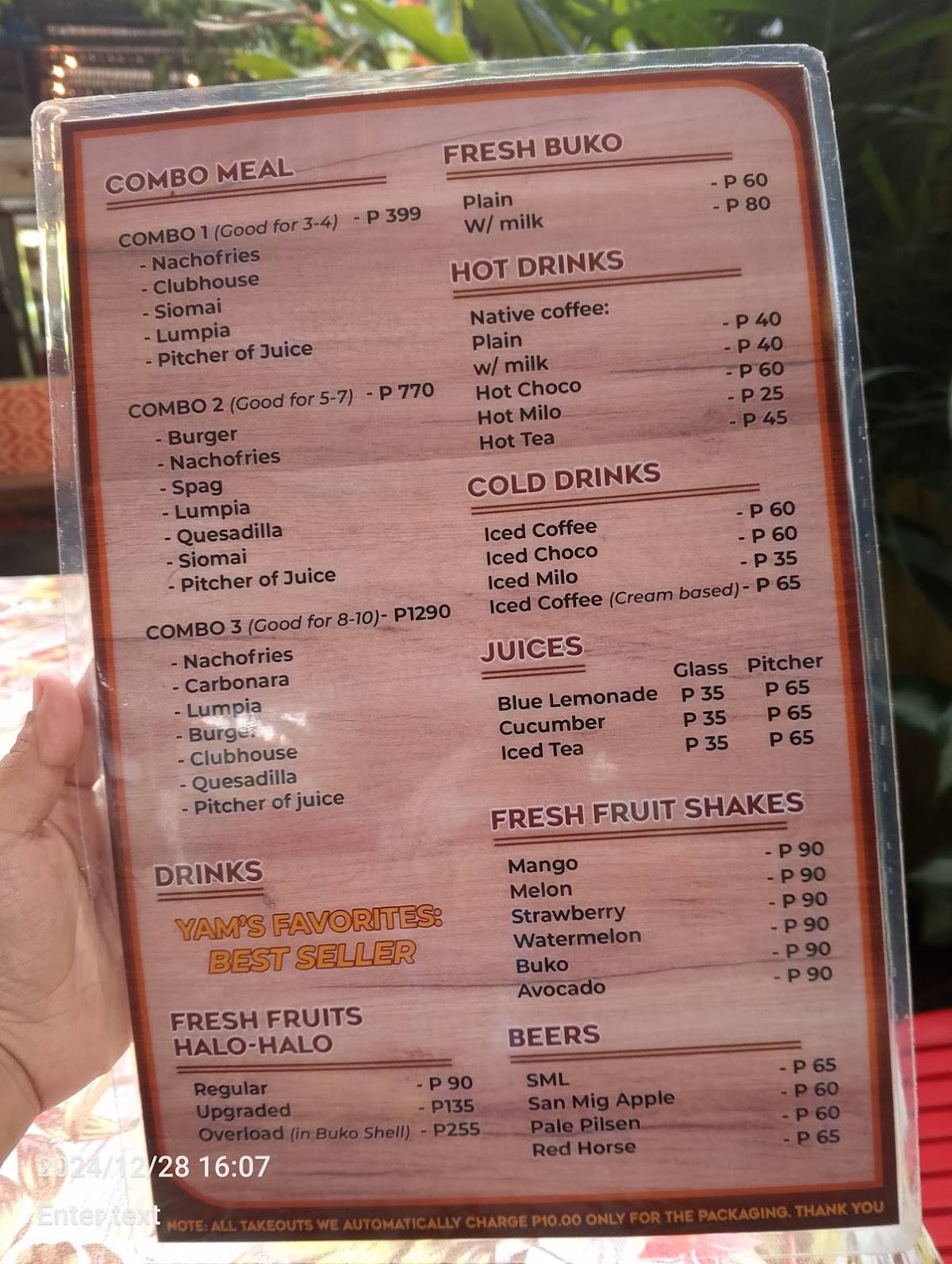 Menu at Yam's Restaurant, Talisay City
