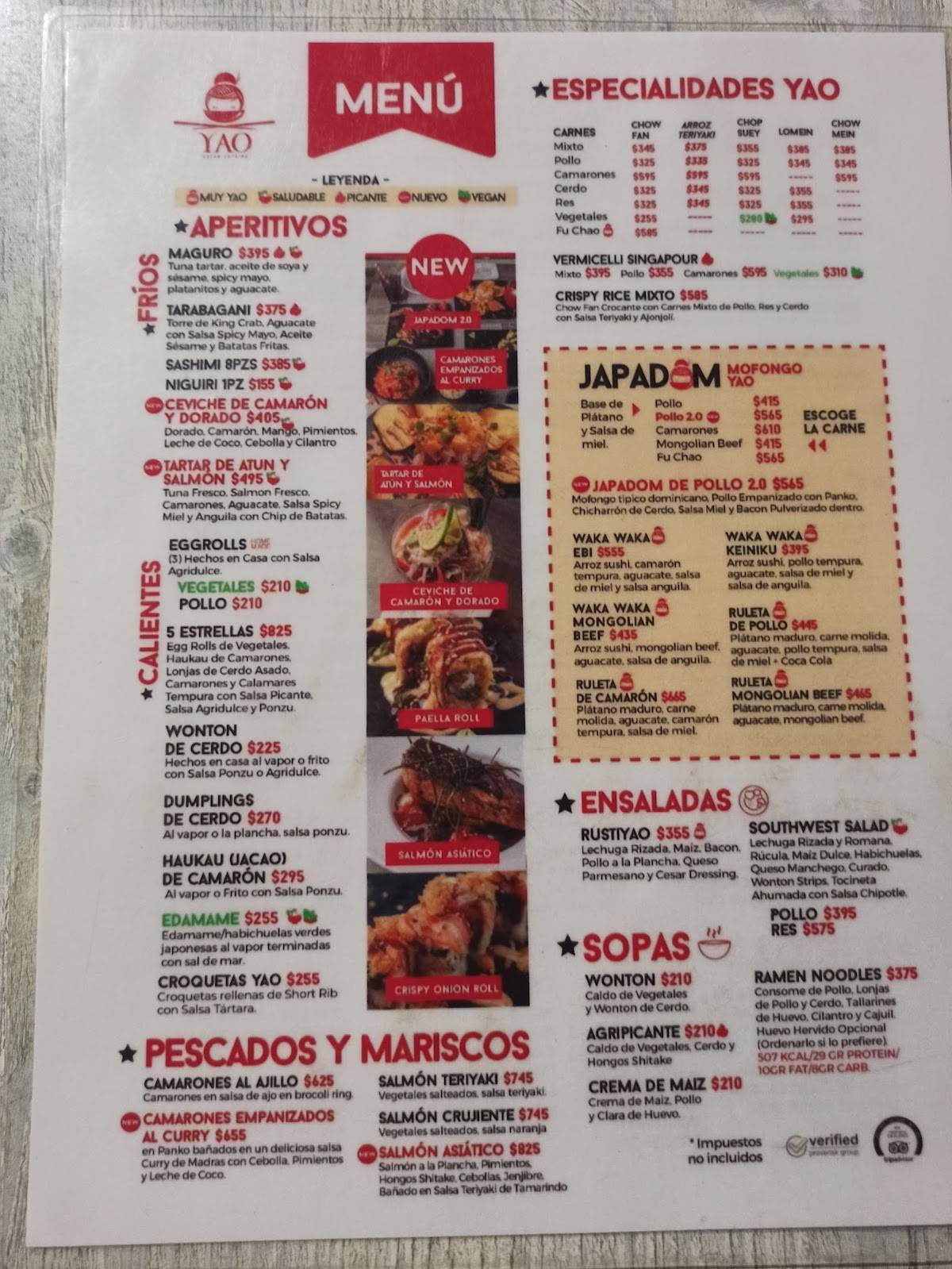 Carta del restaurante Yao Asian Cuisine - San Isidro, Santo Domingo ...