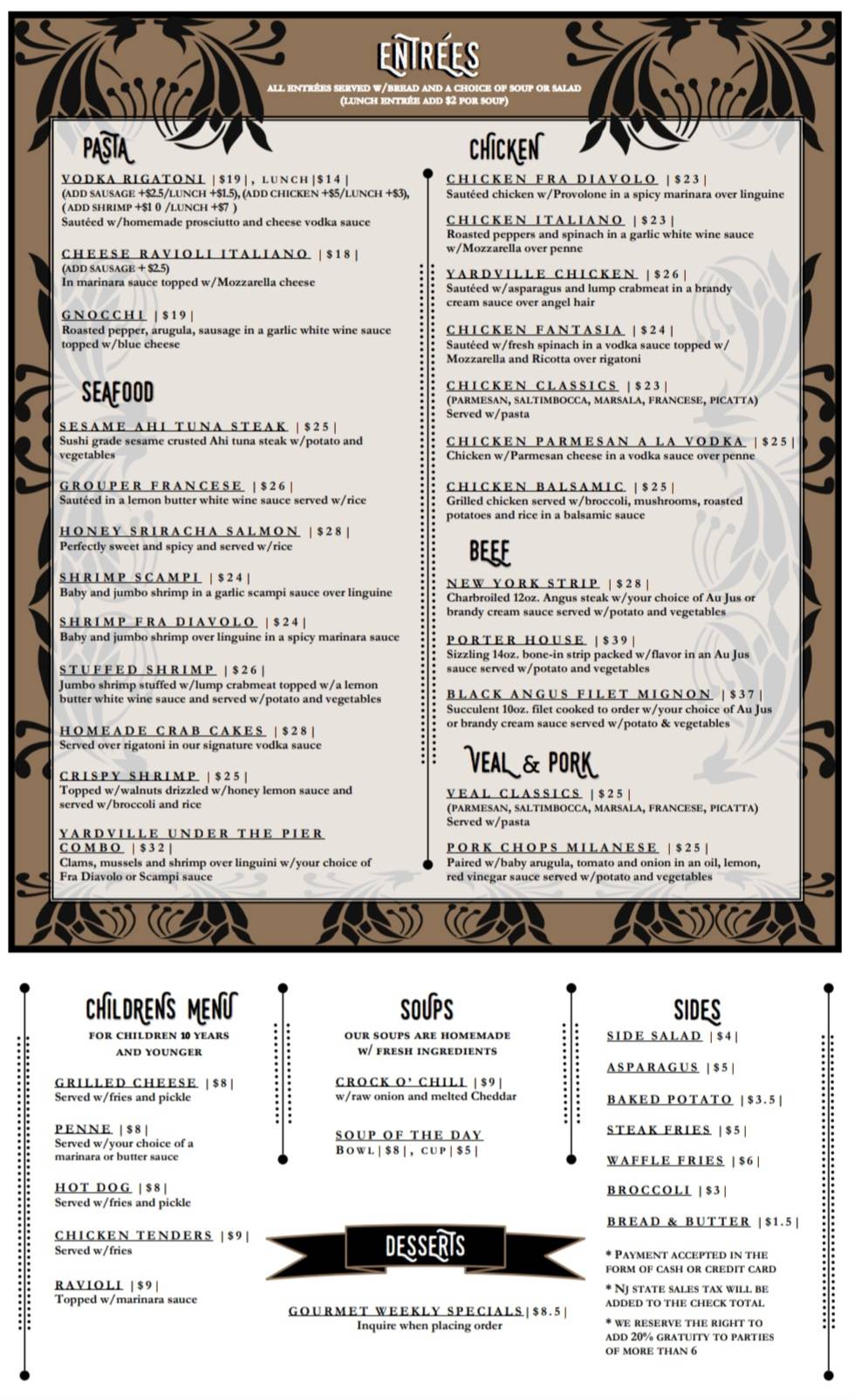 Menu at Yardville Inn Restaurant & Tavern, Hamilton Township