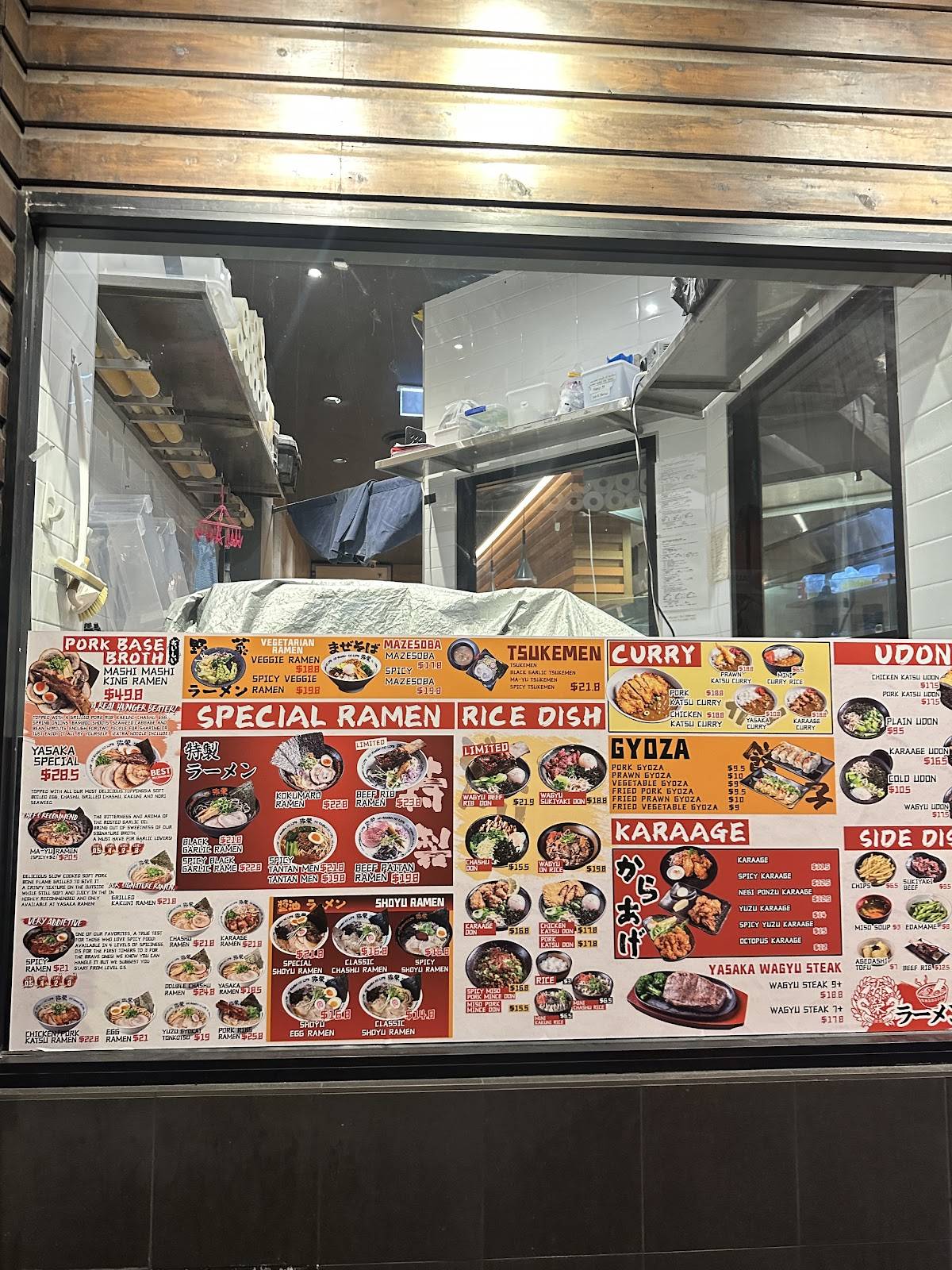 Menu at Yasaka Ramen restaurant, Sydney, 126 Liverpool St