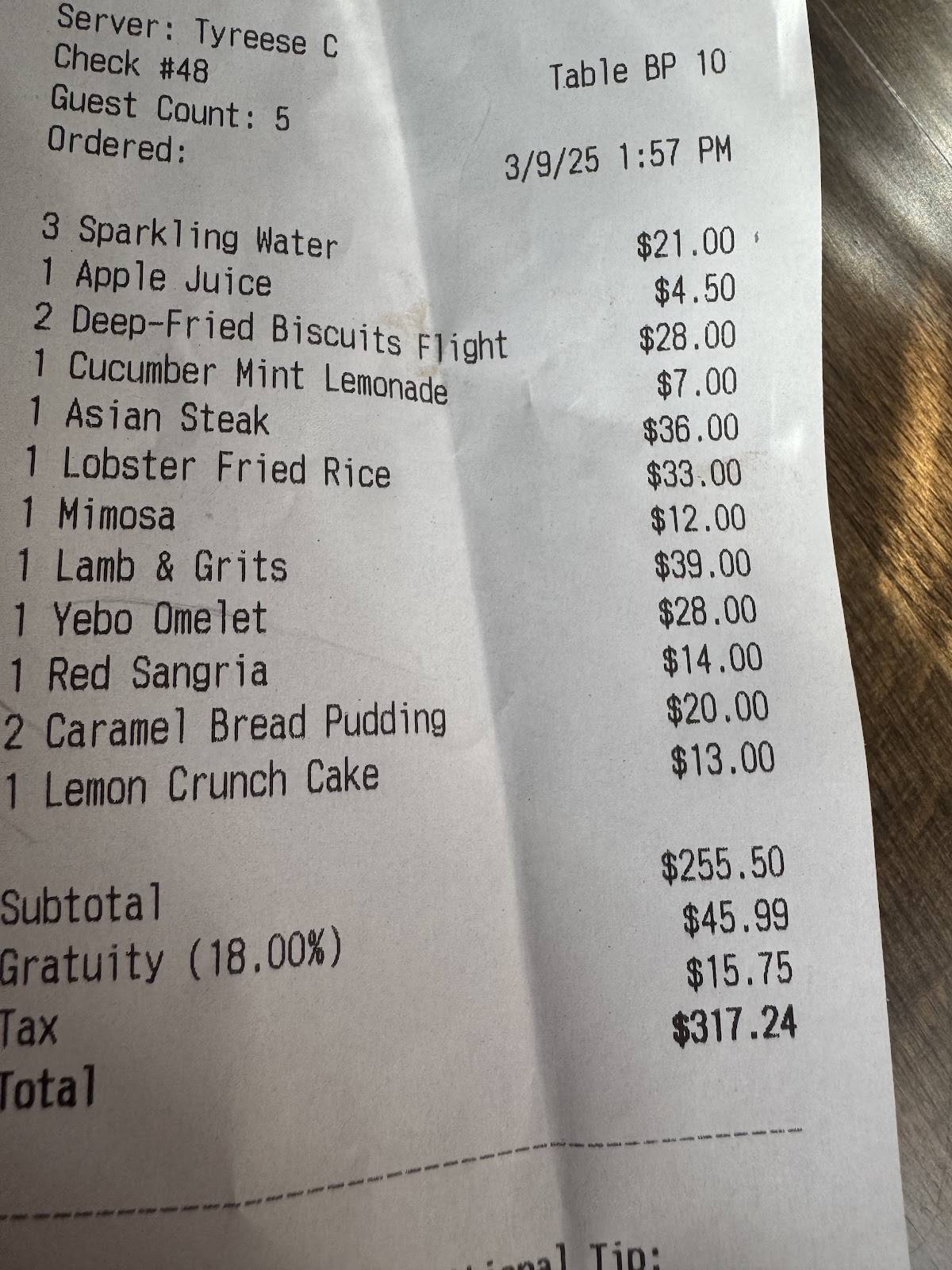 Menu at Yebo Kitchen restaurant, Baltimore