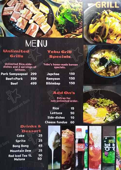 Menu at Yebu Korean Grill, Makati