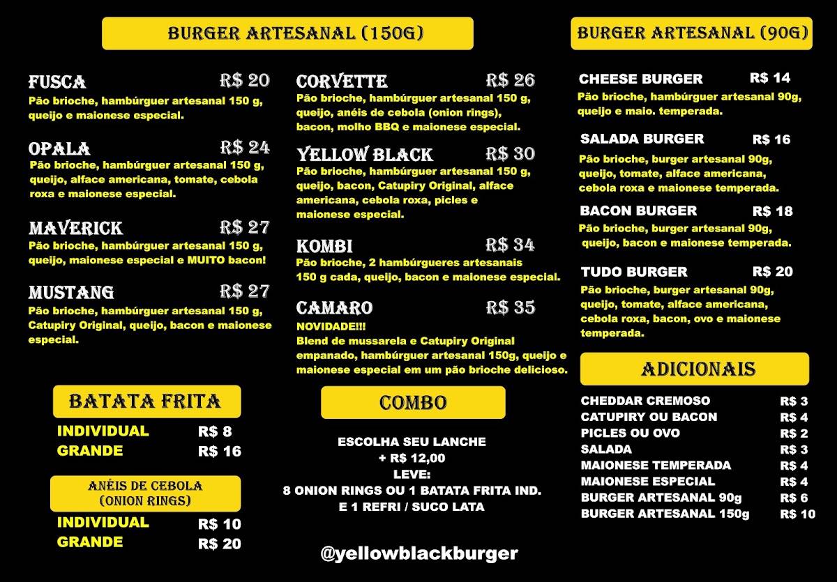 Menu at Yellow Black Burger restaurant, São Paulo