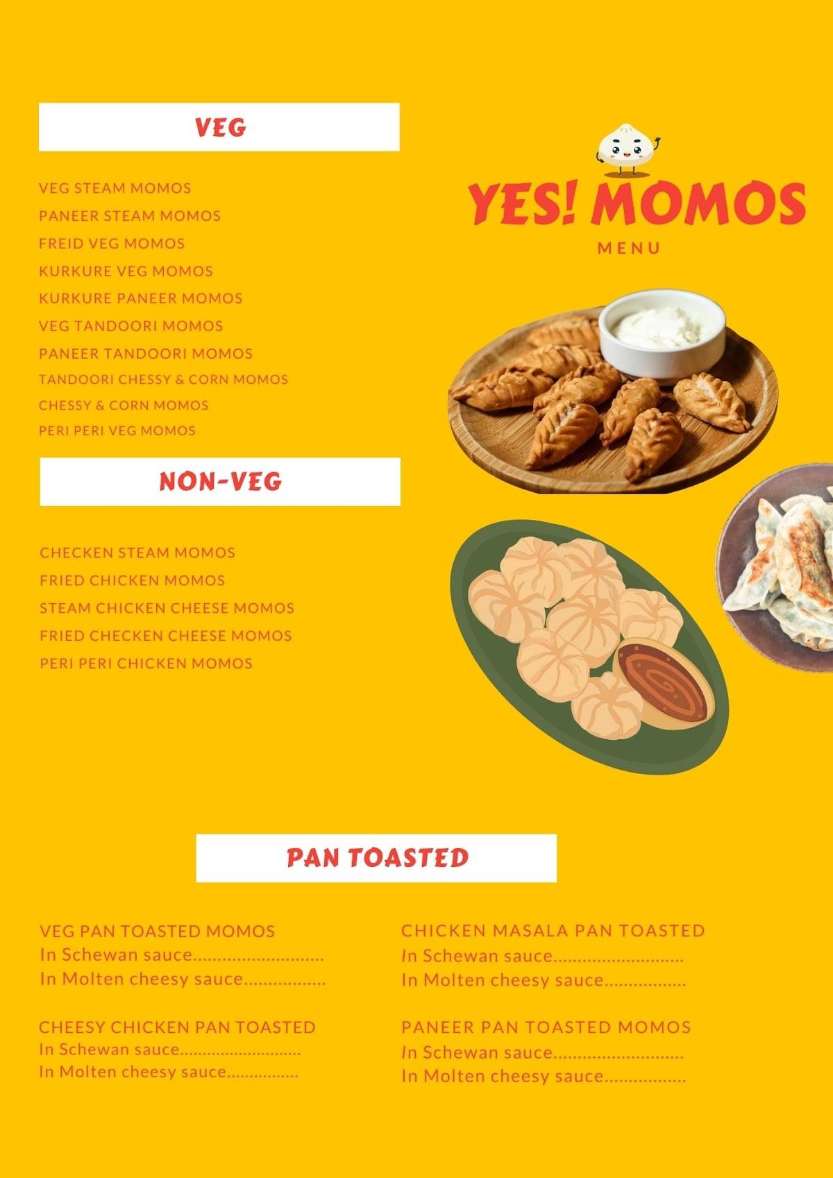 Menu at Yes! momos, Nainital
