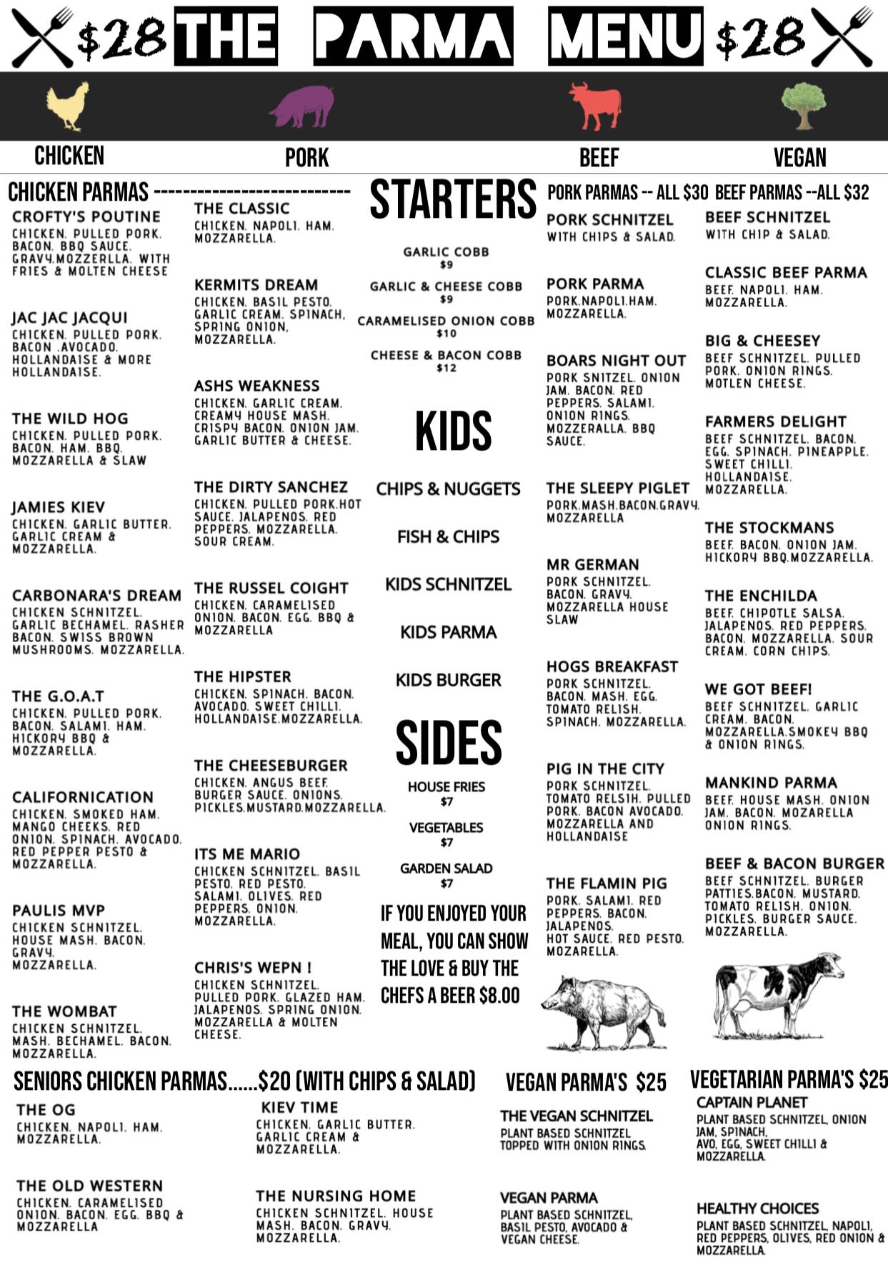 Menu at Yinnar Hotel pub & bar, Yinnar