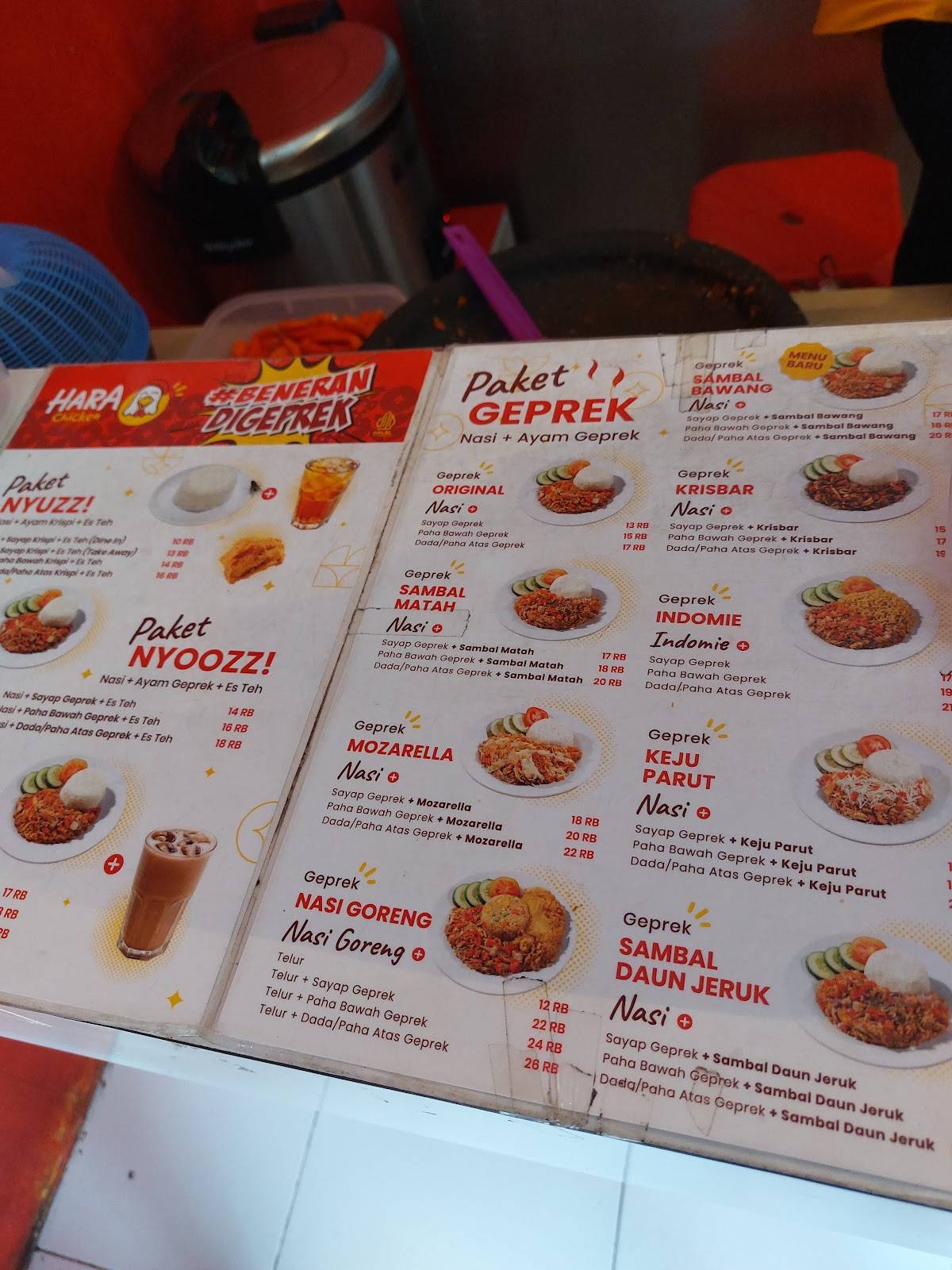 Menu at Ayam Geprek Hara Chicken restaurant, Yogyakarta, Monjali St No.40