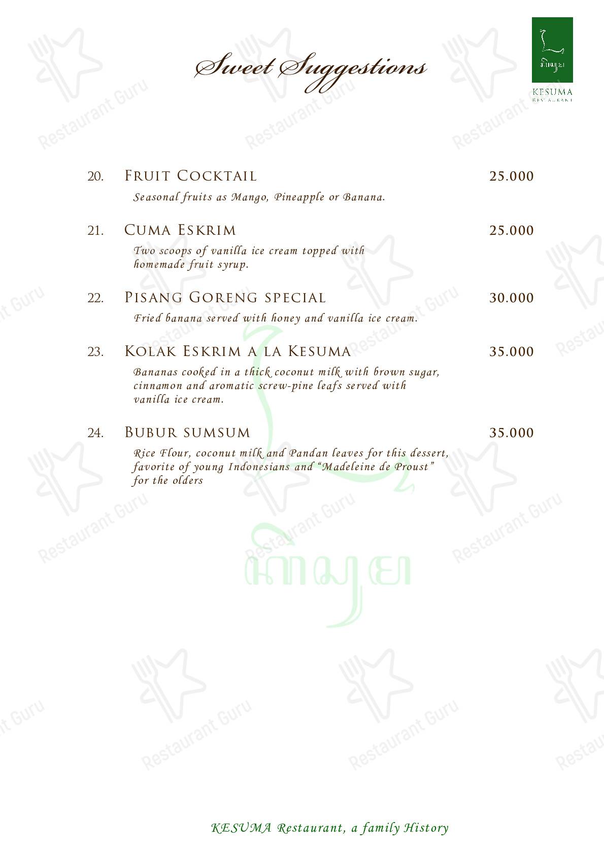 Menu at Kesuma Restaurant, Yogyakarta