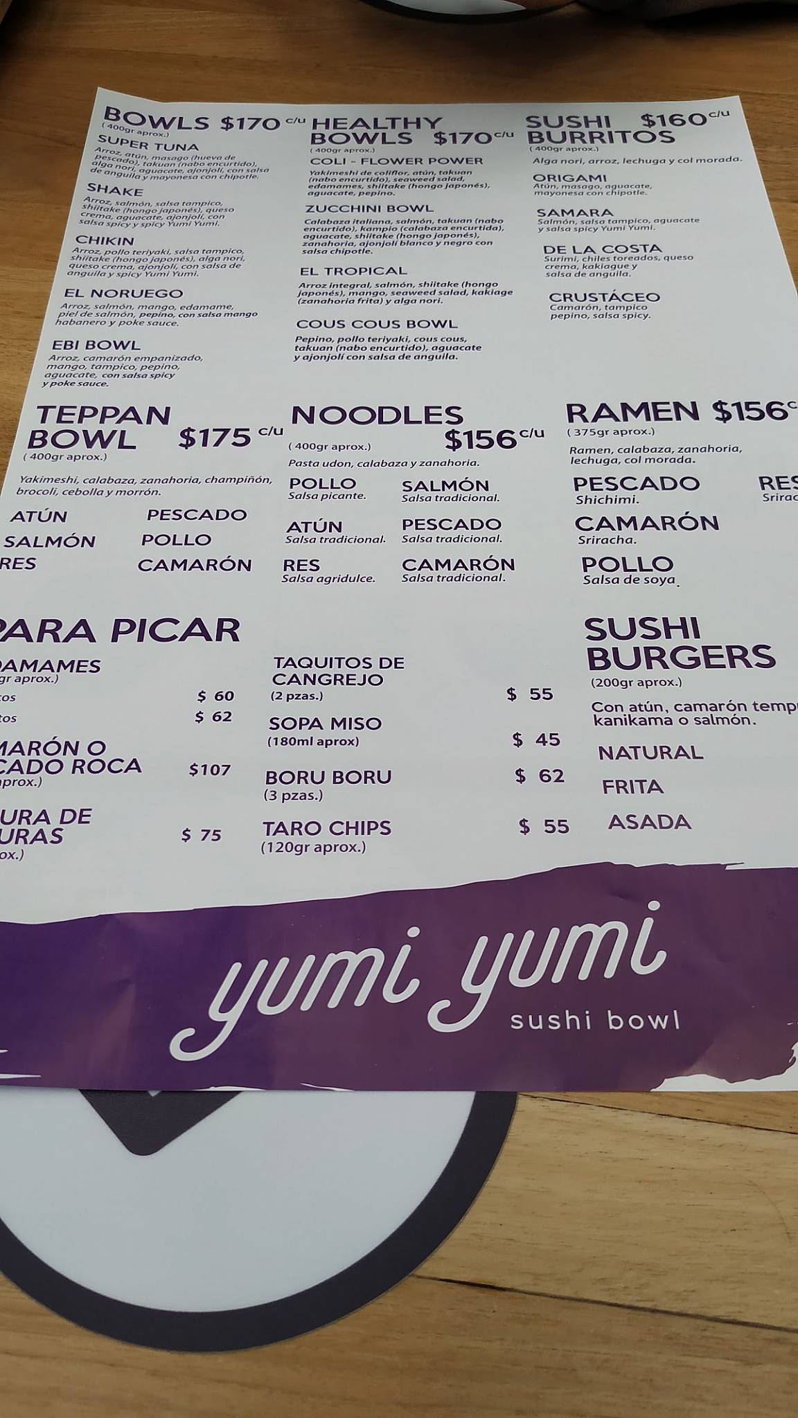Menu at Yumi Yumi restaurant, Ciudad López Mateos, Av. Ejército ...
