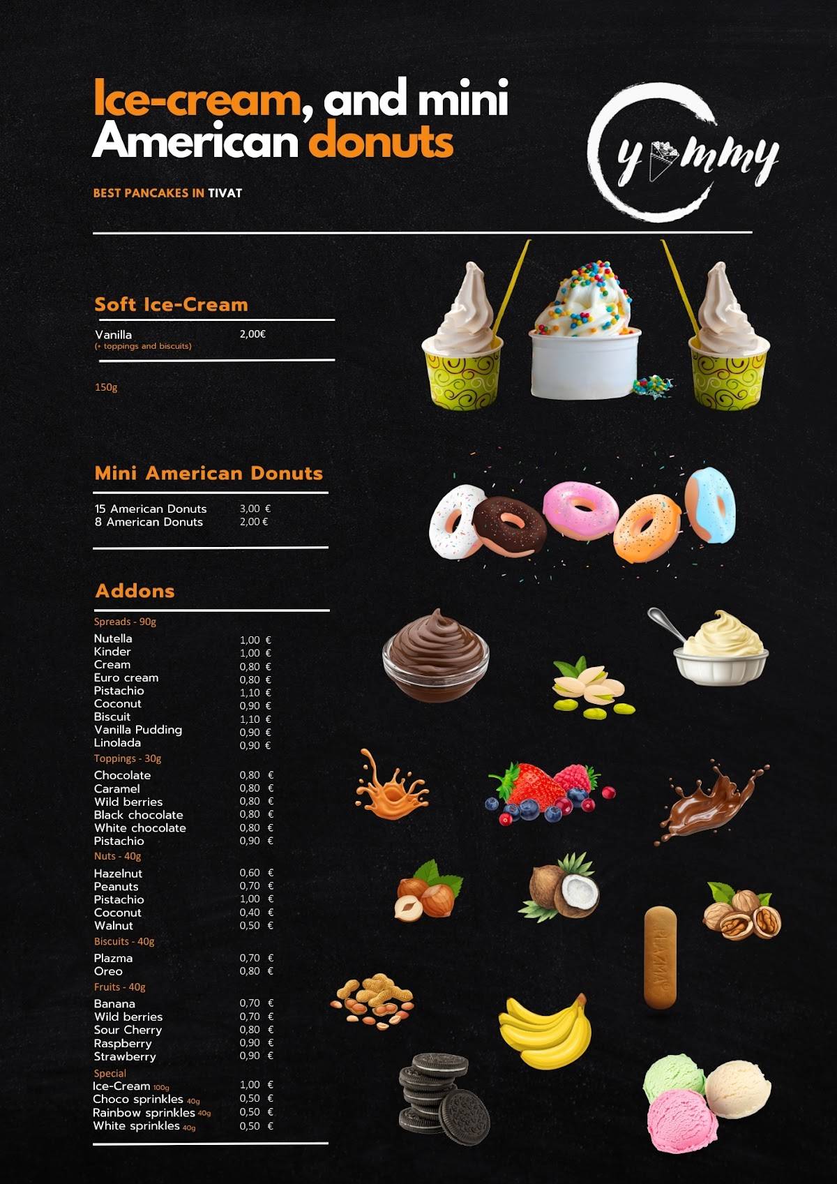 Menu at Yummy restaurant, Tivat