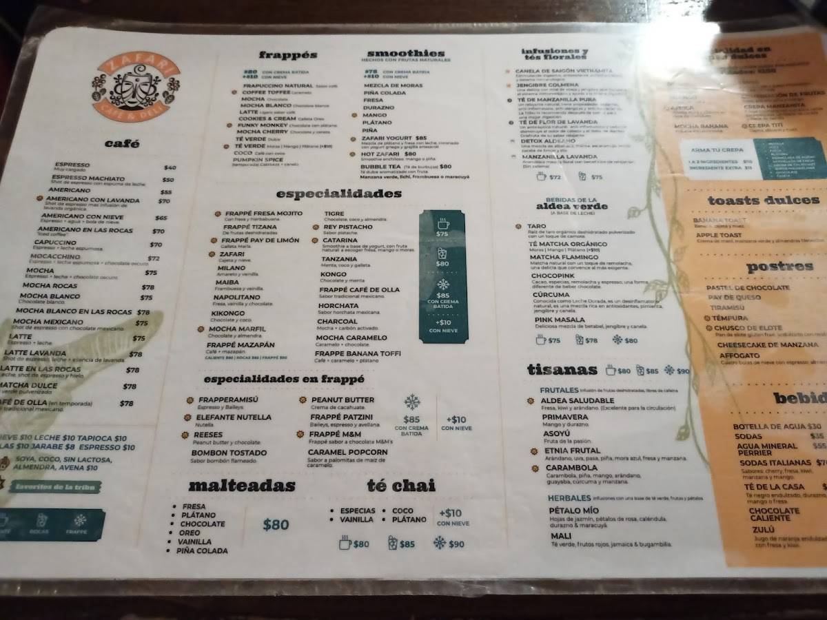 Menu at Zafari - Café, Mexicali
