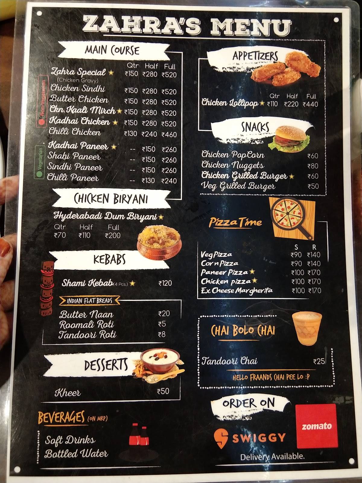 Menu at Zahra Restaurant & Café, New Delhi