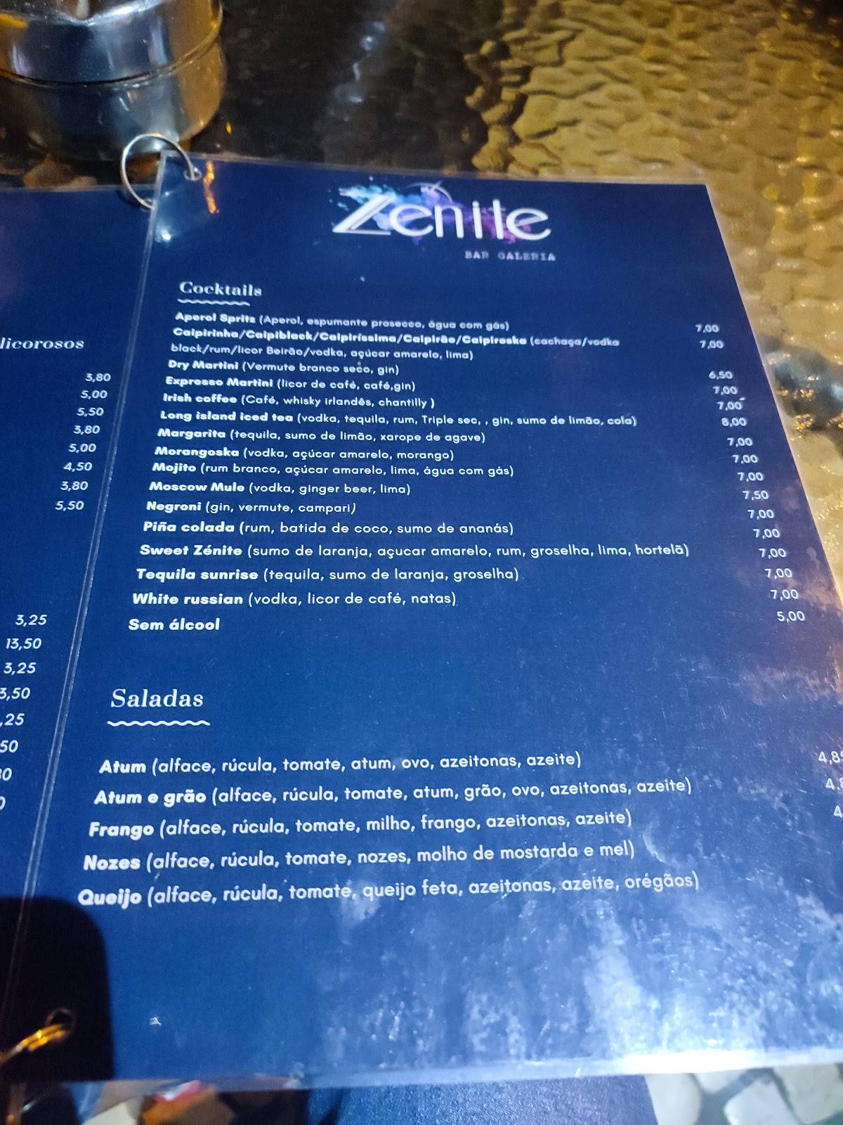 Menu em Zénite Bar Galeria, Lisboa