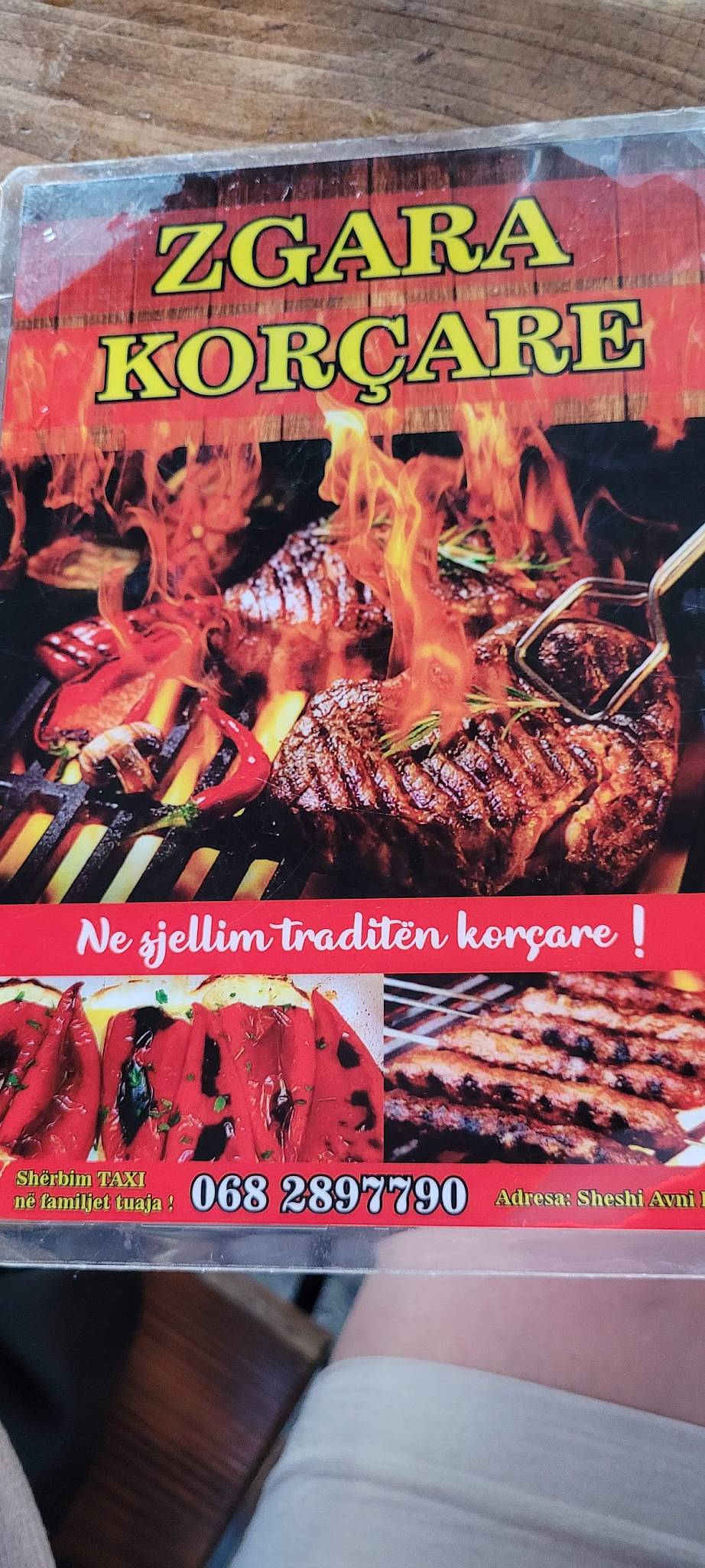Menu at Zgara Korçare restaurant, Tirana, Rruga Luigj Gurakuqi 10