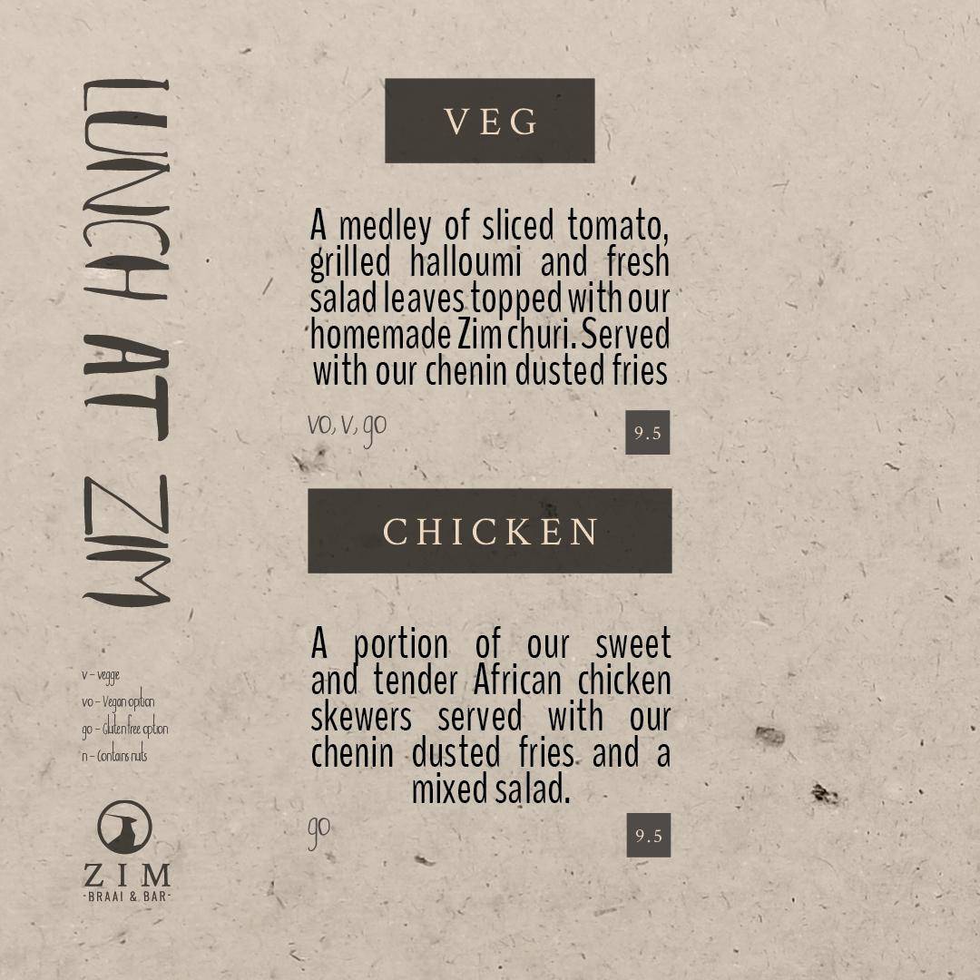 Menu at Zim Braai Steakhouse, Poole, 99 Commercial Rd