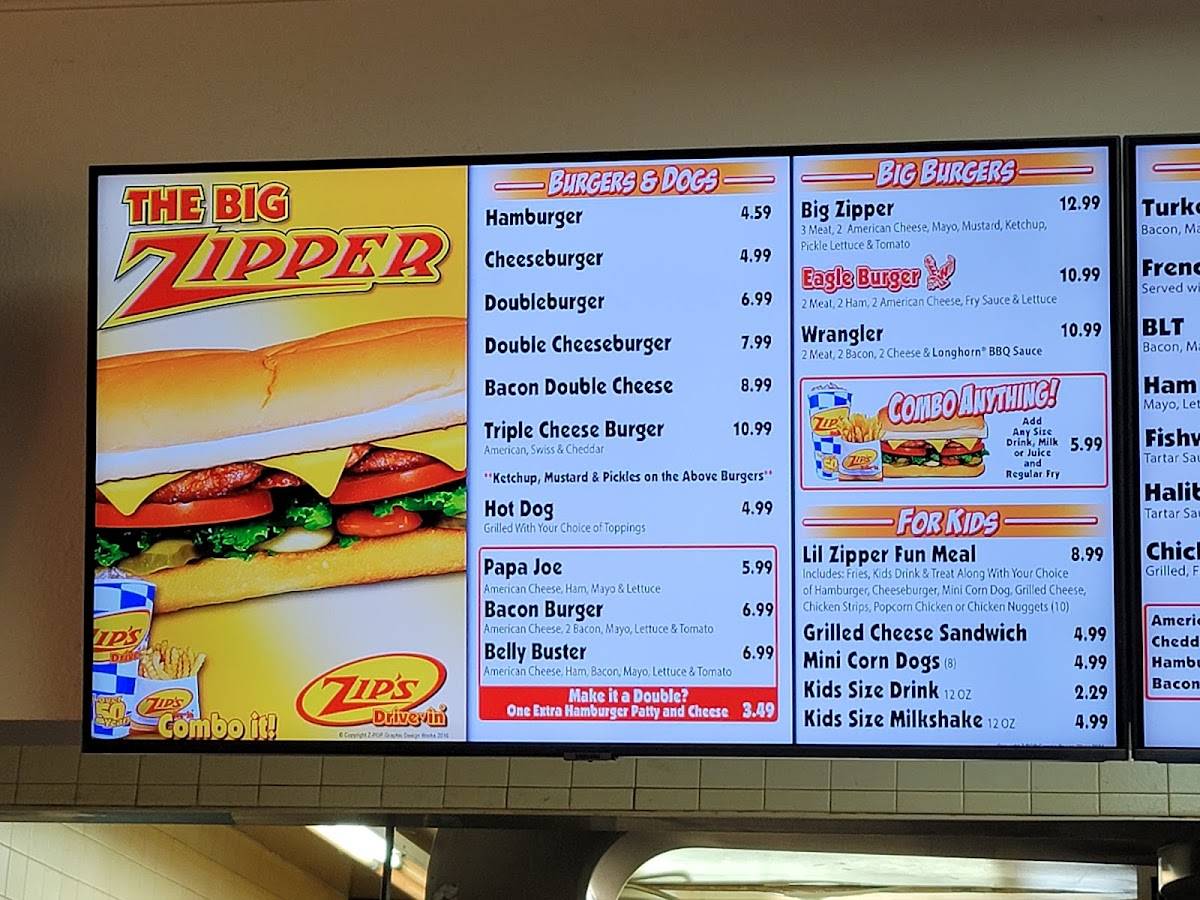 Menu at Zip's Drive-In - Cheney fast food, Cheney