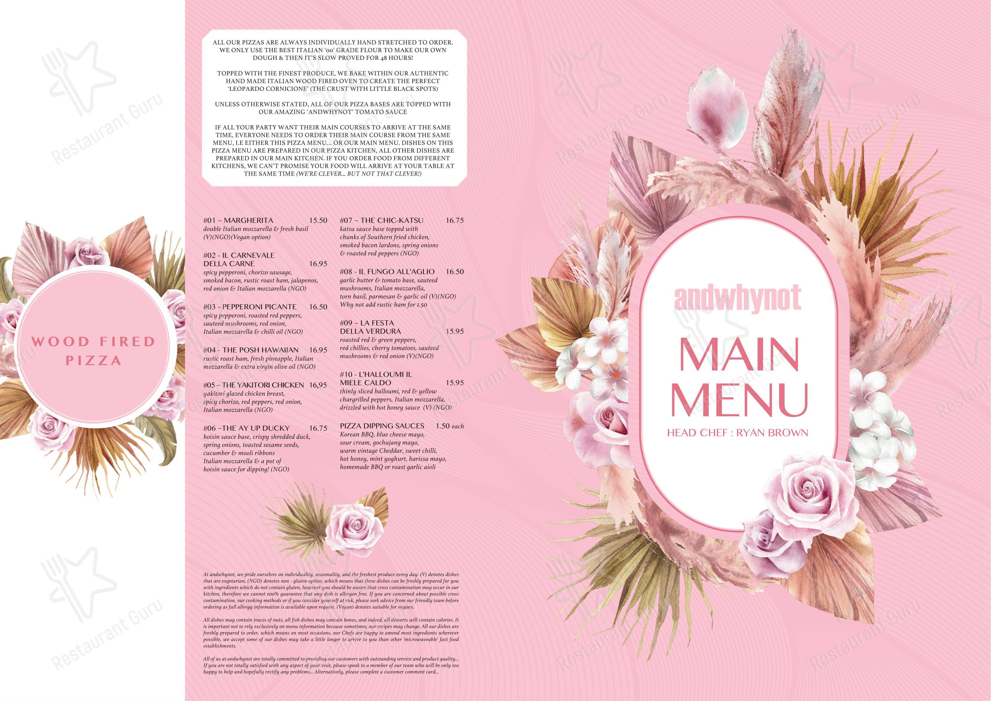 Menu at andwhynot pub & bar, Mansfield