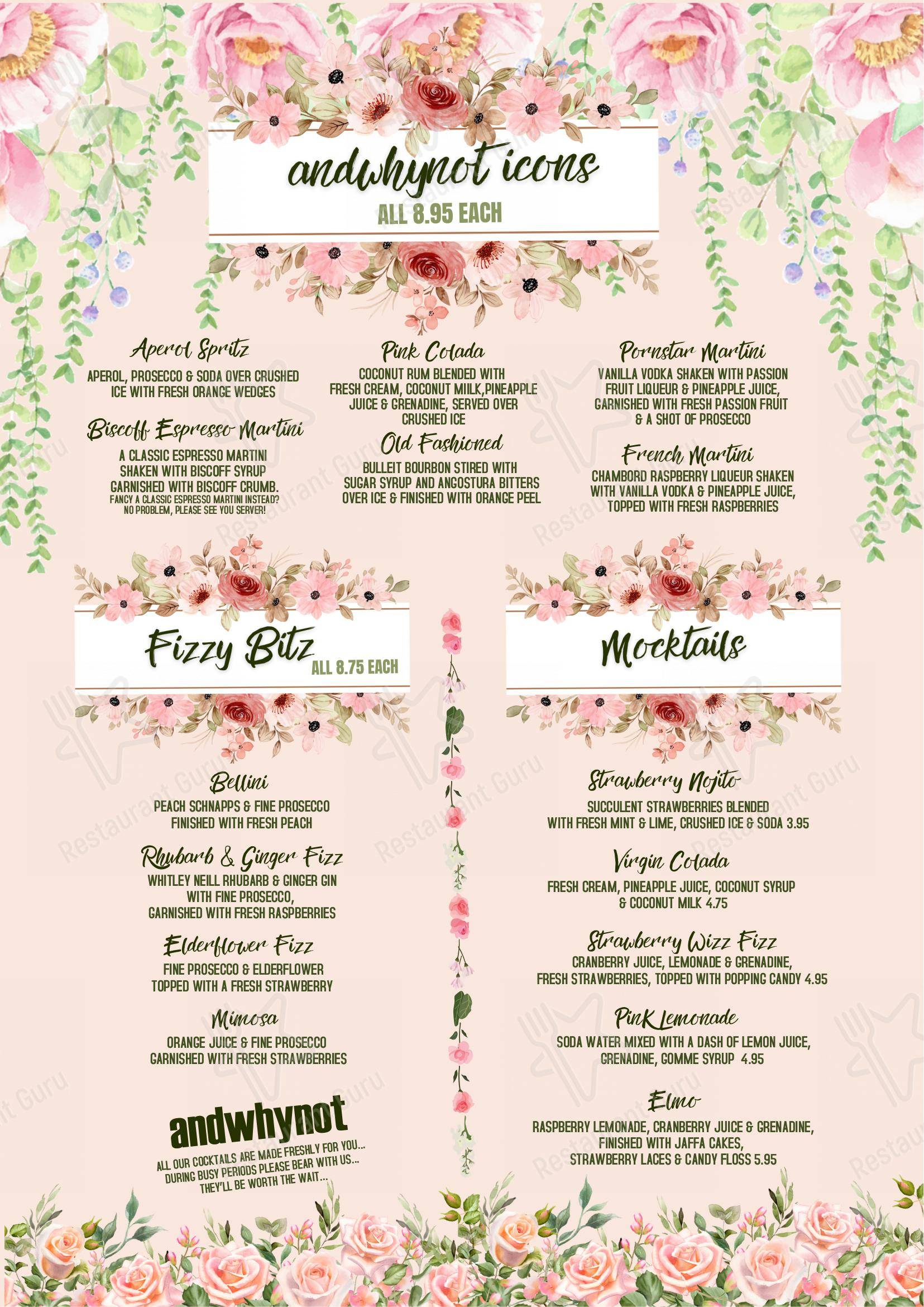 Menu at andwhynot pub & bar, Mansfield