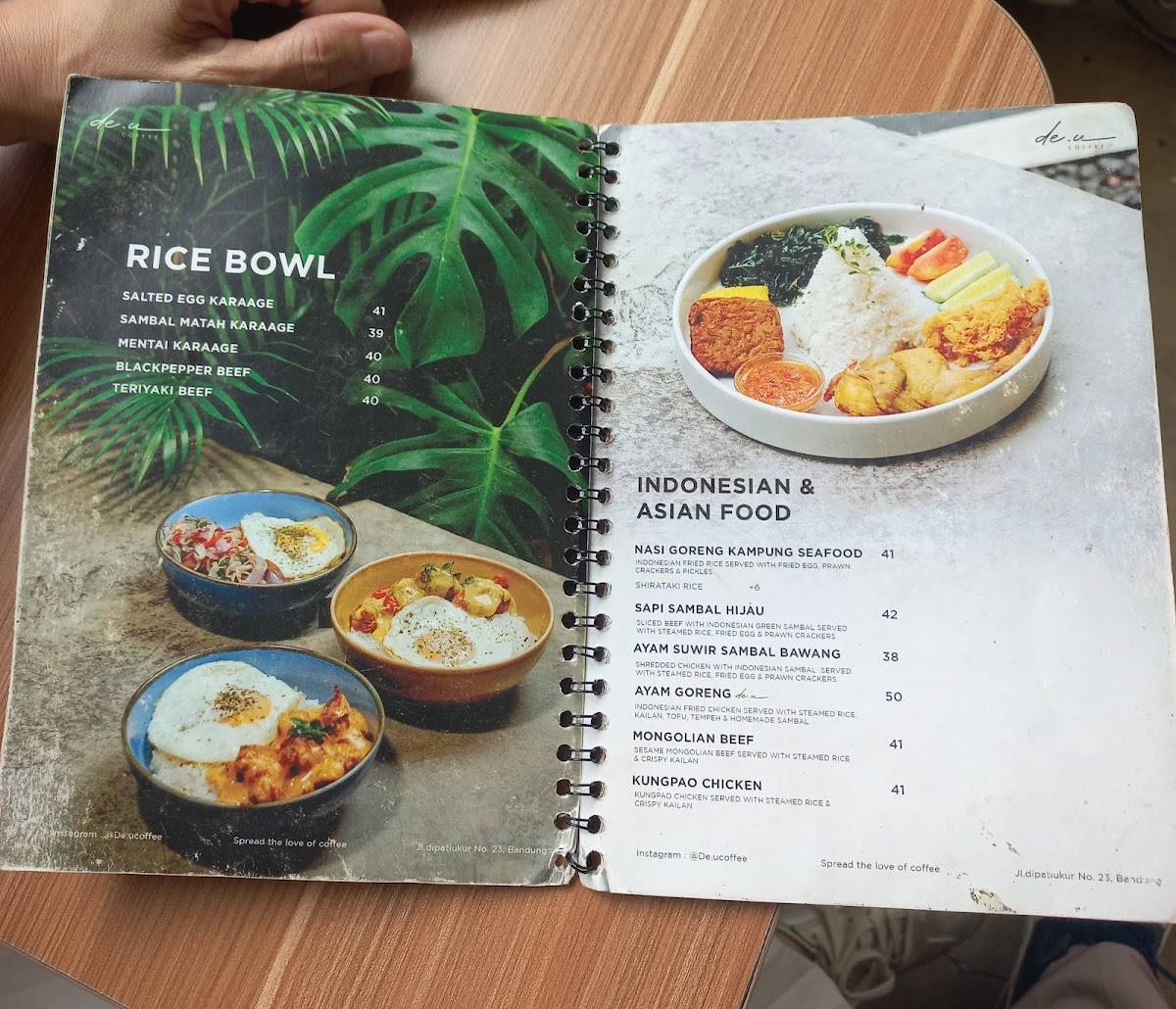 Menu at de.u Coffee cafe, Bandung