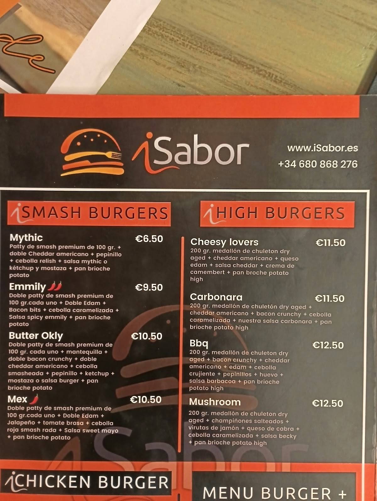 Carta del restaurante iSabor, Santander
