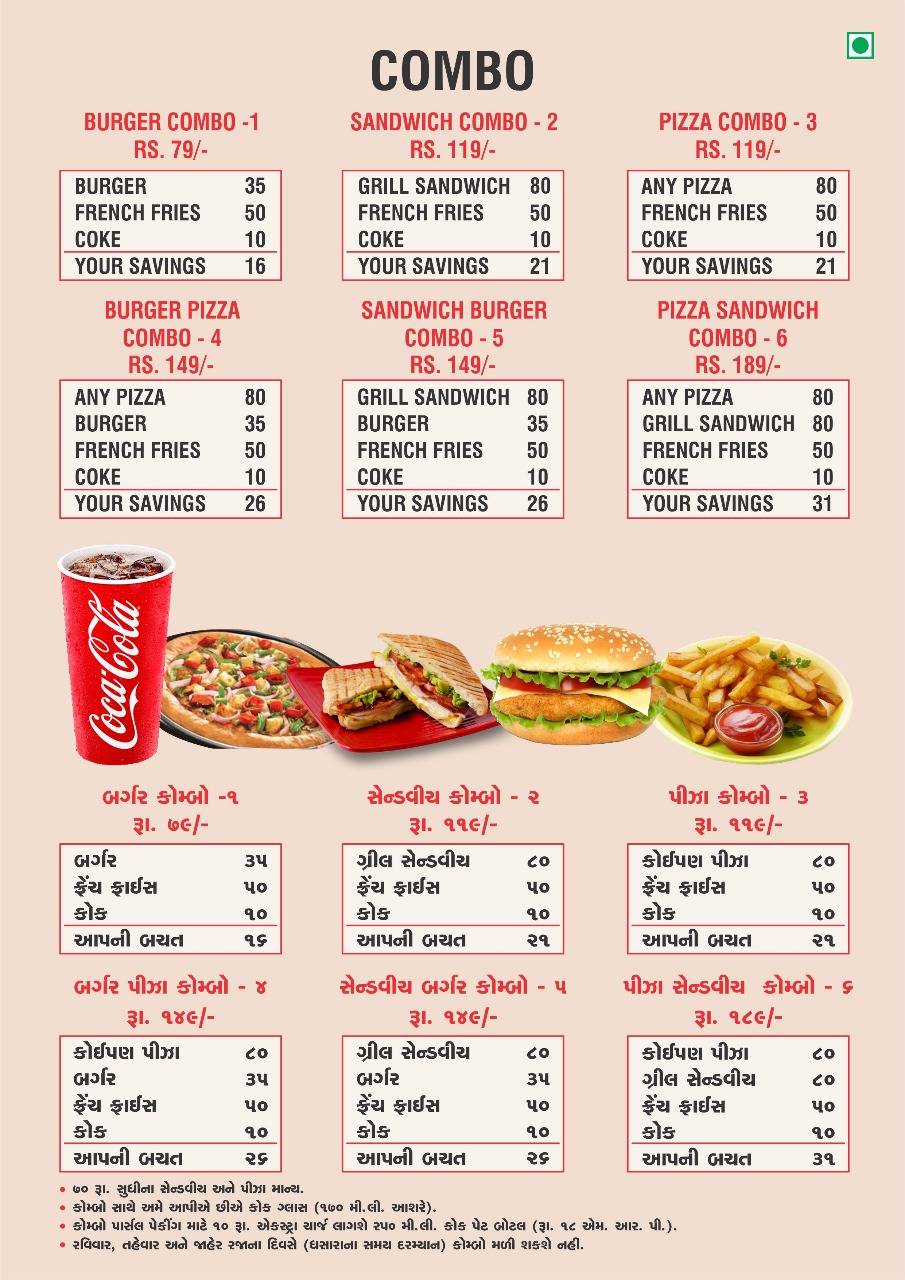 Menu at karnavati food zone, Ahmedabad, 11 palm arcade