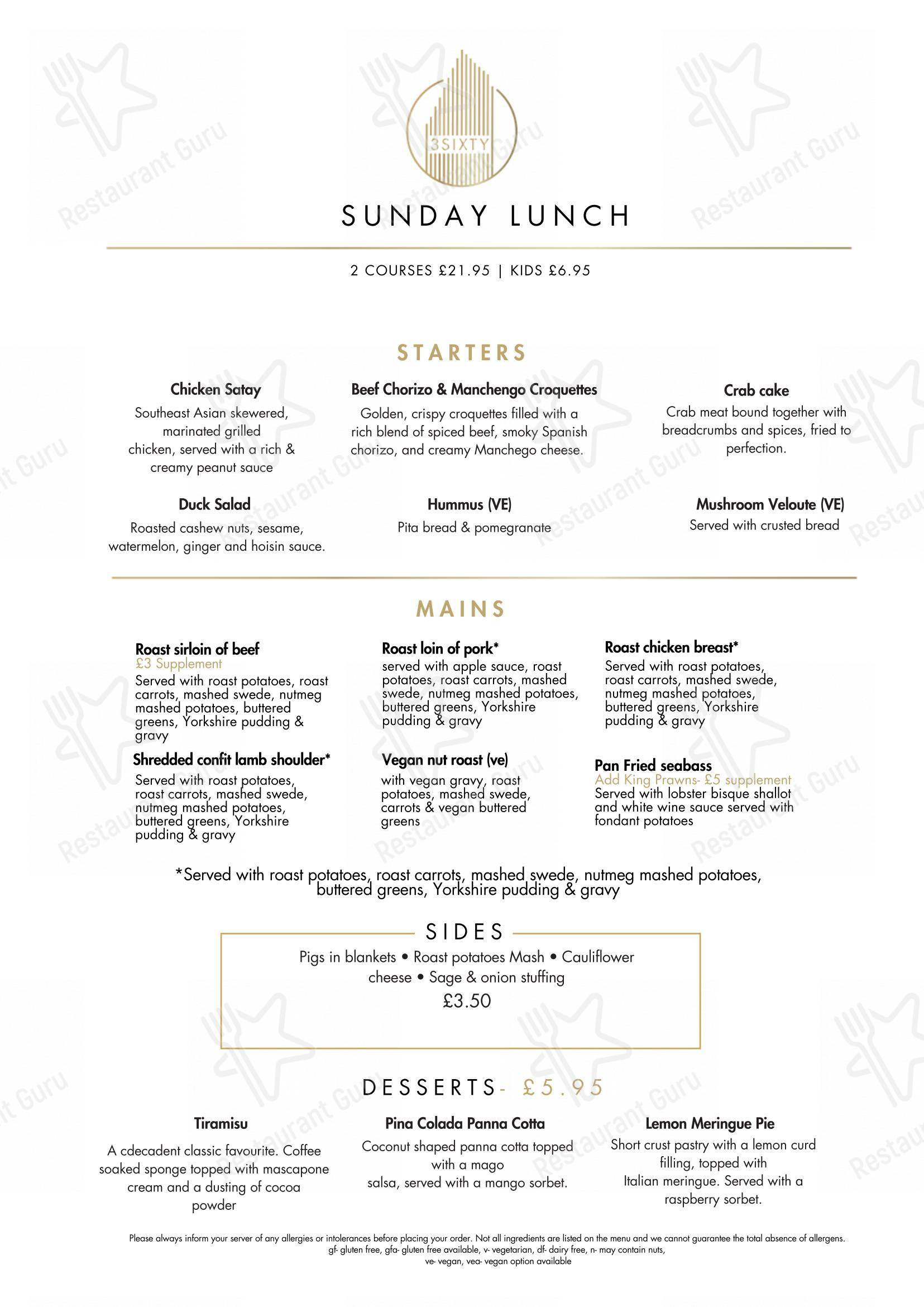 Menu at 3SIXTY Restaurant & Sky Bar, Newcastle upon Tyne