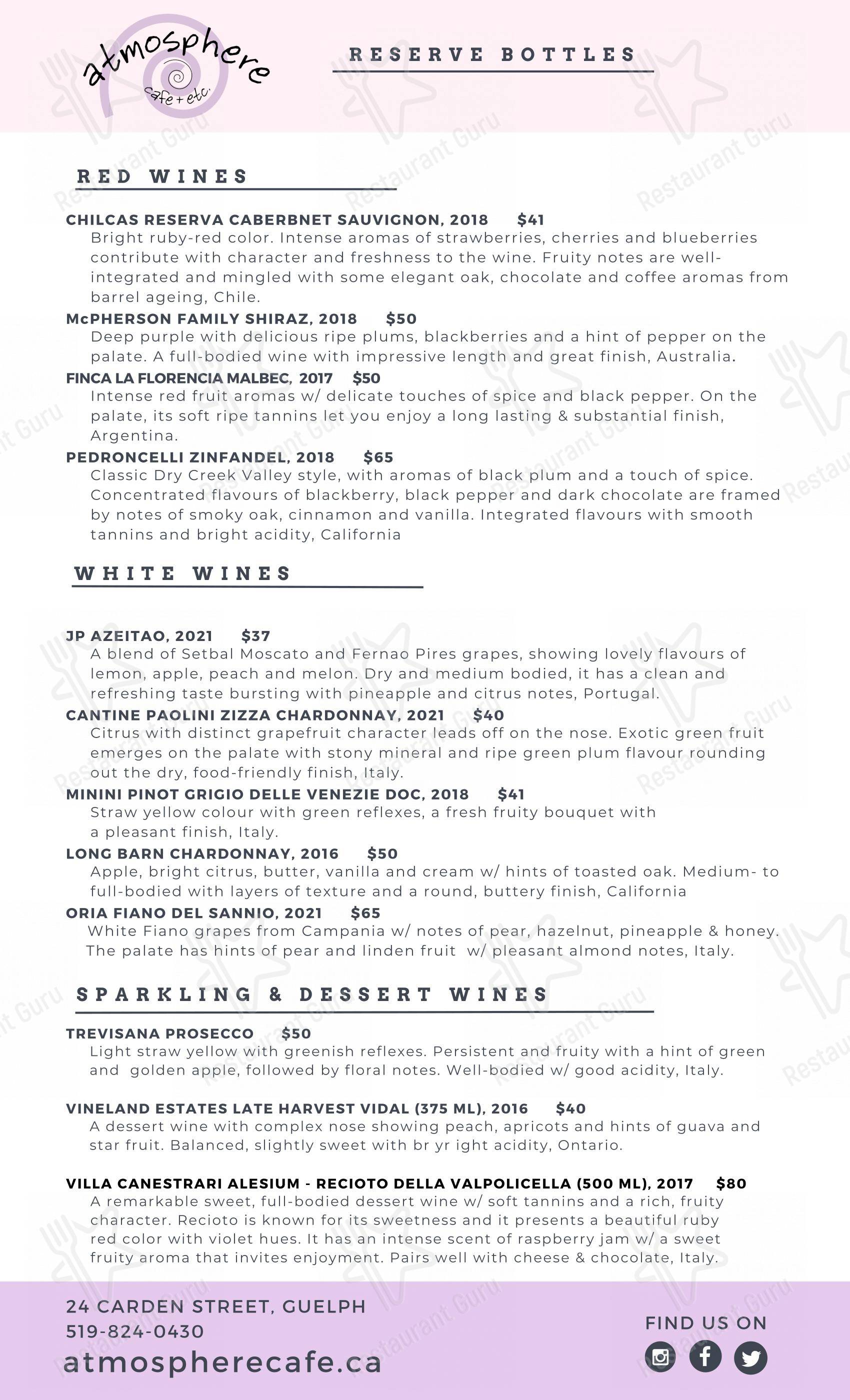Menu at Atmosphere Cafe + Etc., Guelph