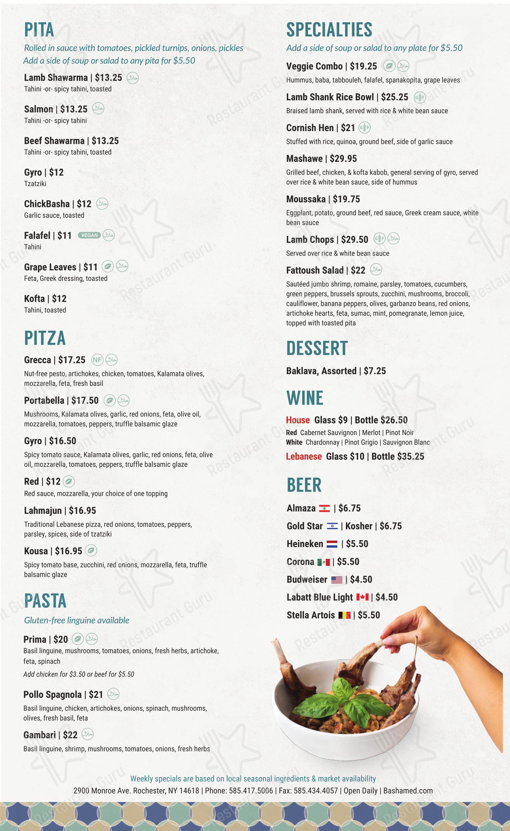 Menu at Basha Mediterranean Eatery restaurant, Rochester, Monroe Ave