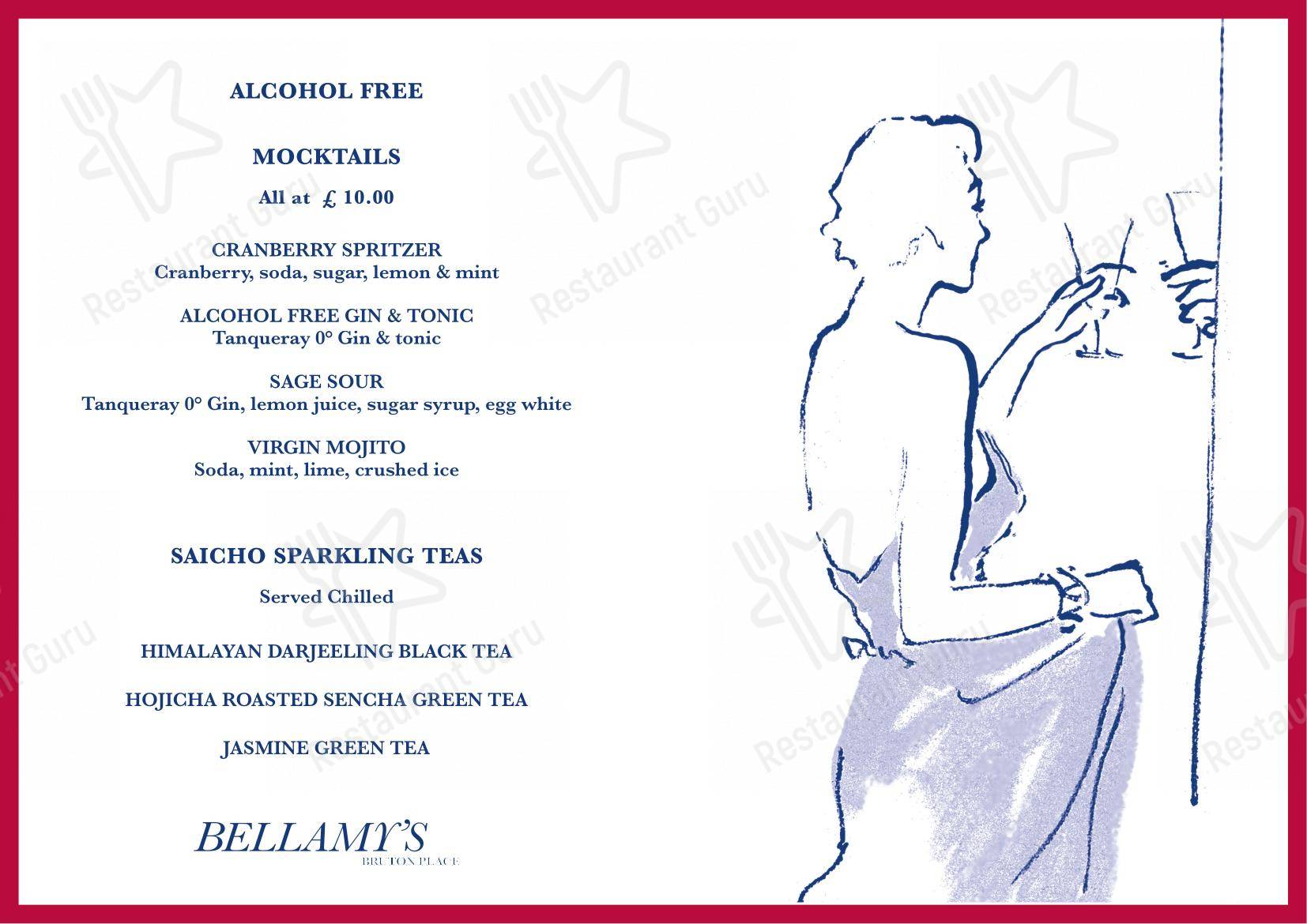 Menu at Bellamy's Restaurant, London, 18 Bruton Pl