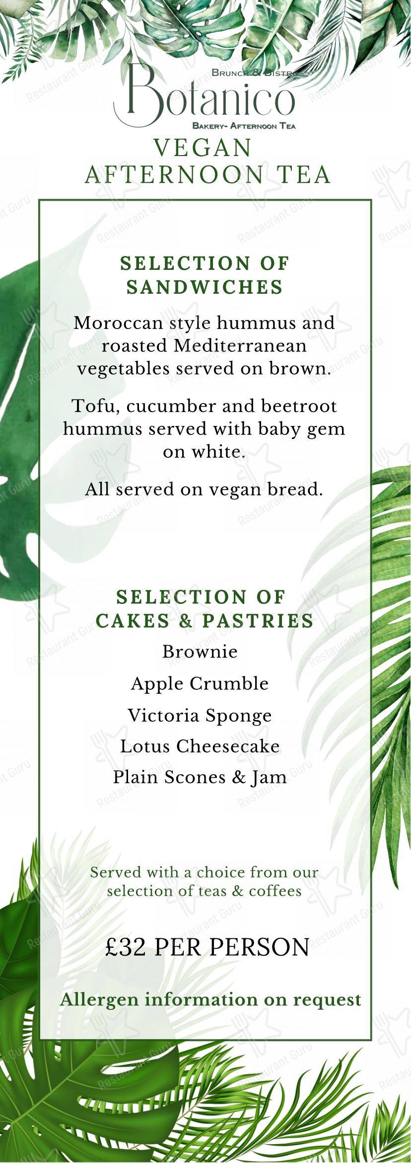 Menu at Botanico Woolton restaurant, Liverpool