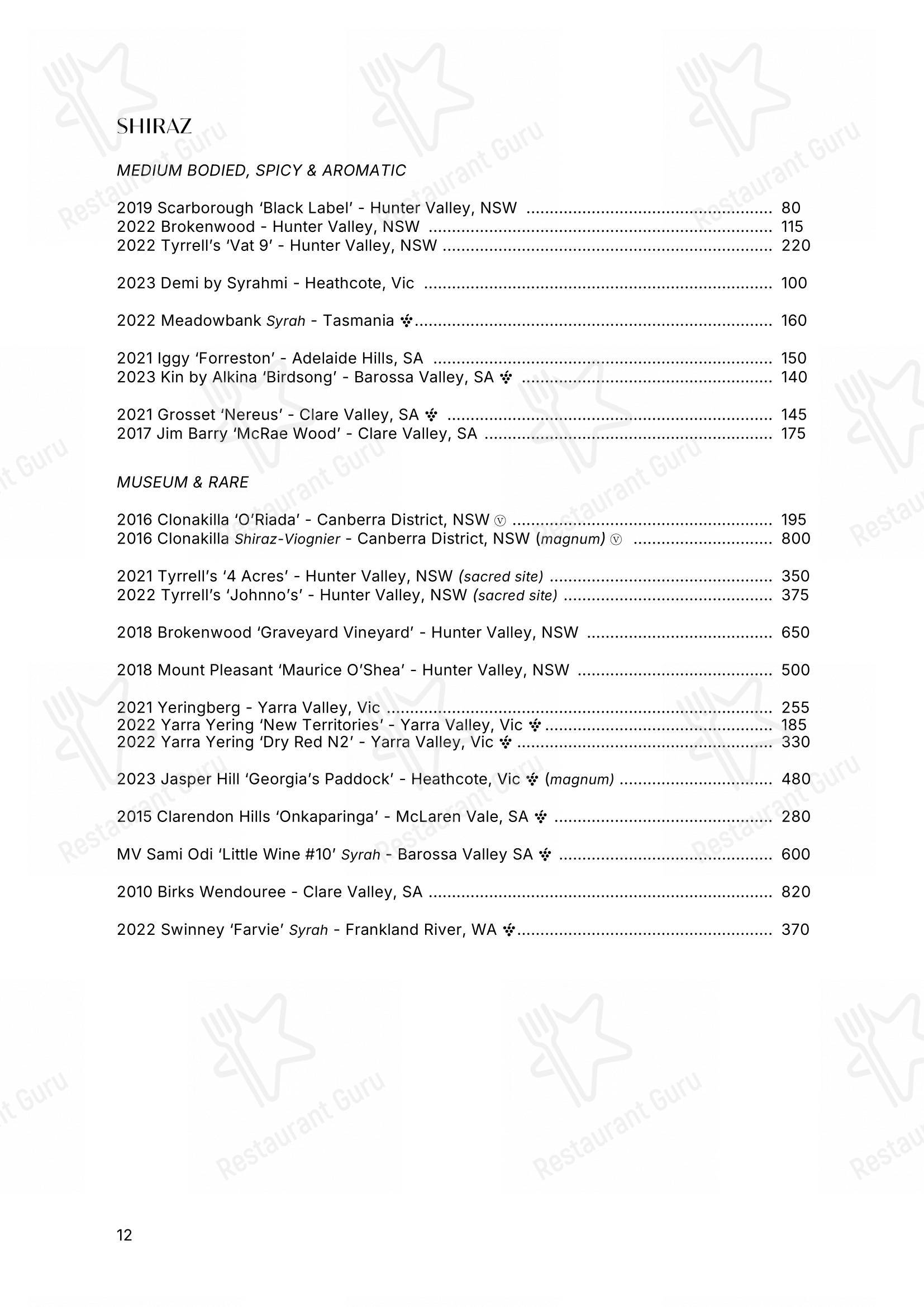 Menu at Cafe Sydney, Sydney, Level 5 Customs House
