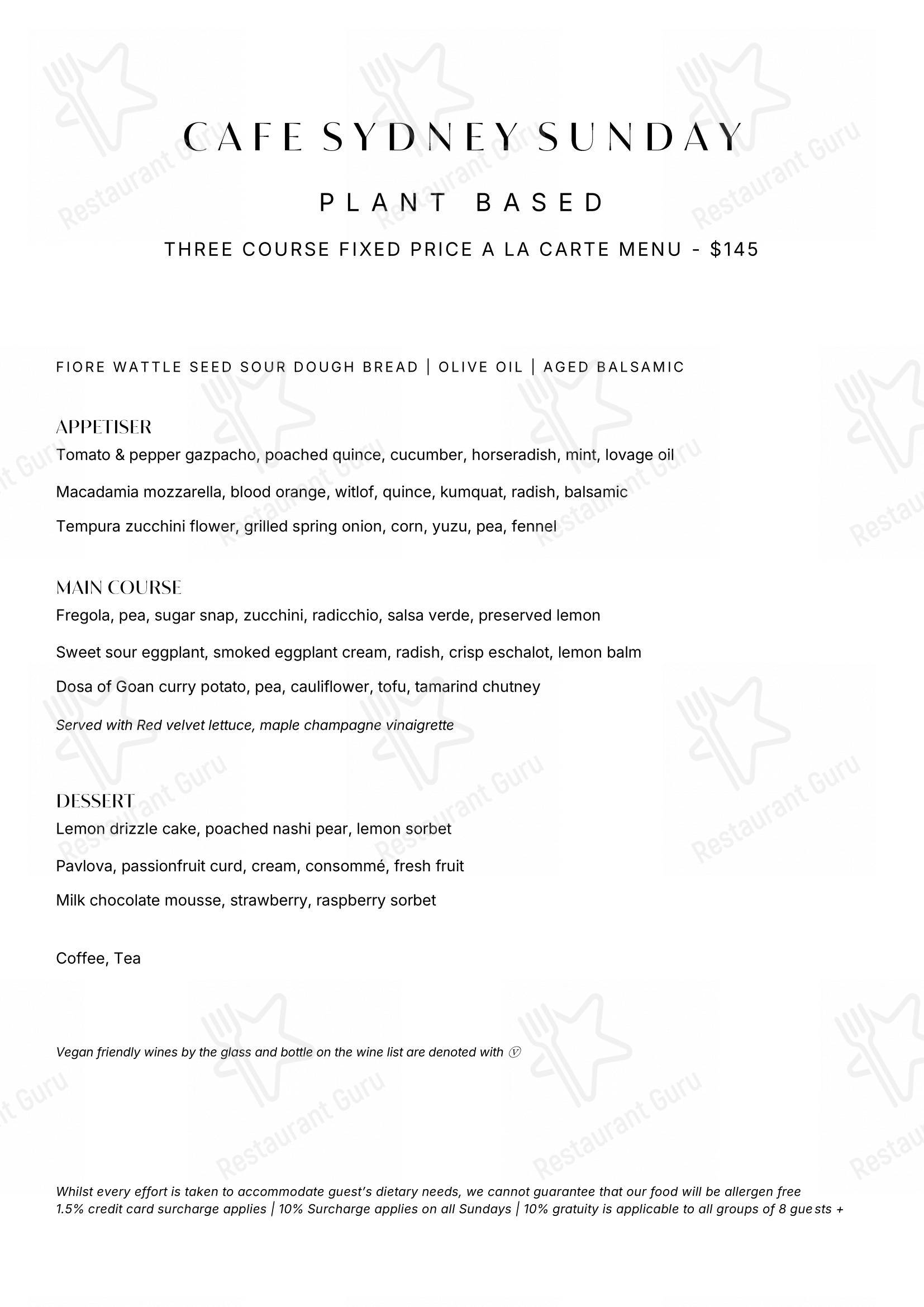 Menu at Cafe Sydney, Sydney, Level 5 Customs House