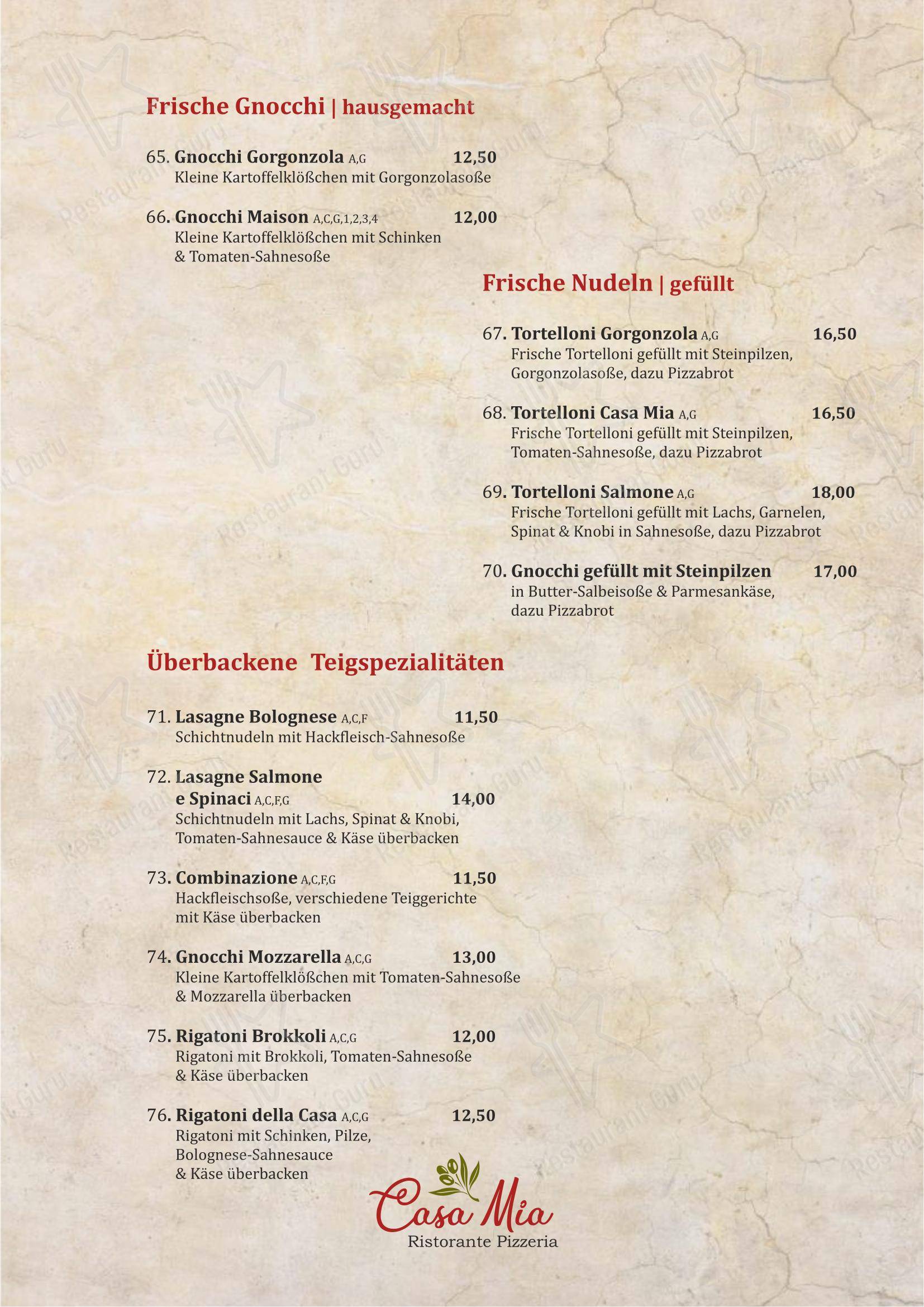 Speisekarte von Casa Mia Steeden - Ristorante und Pizzeria, Runkel