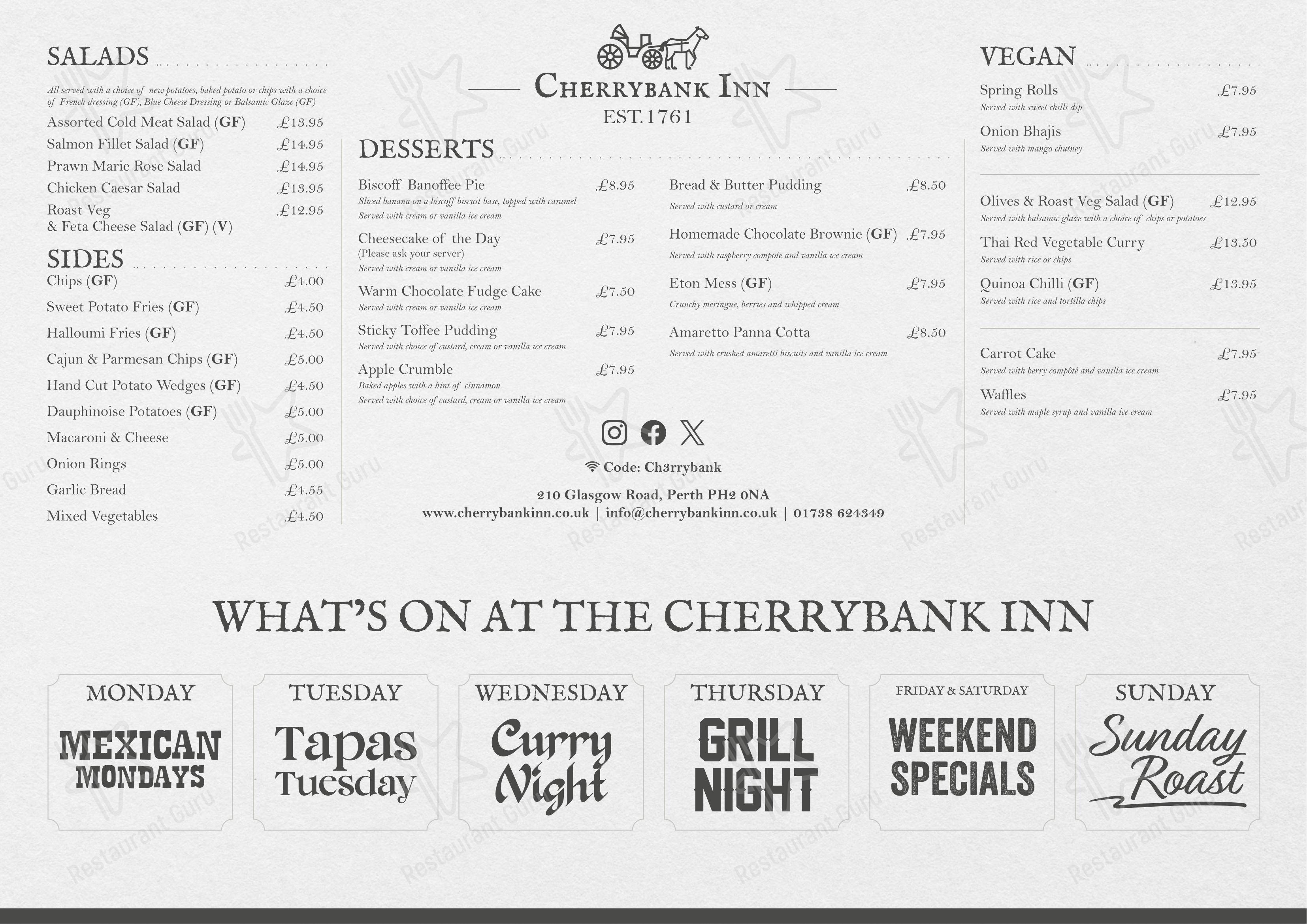 Menu at Cherrybank Inn pub & bar, Perth