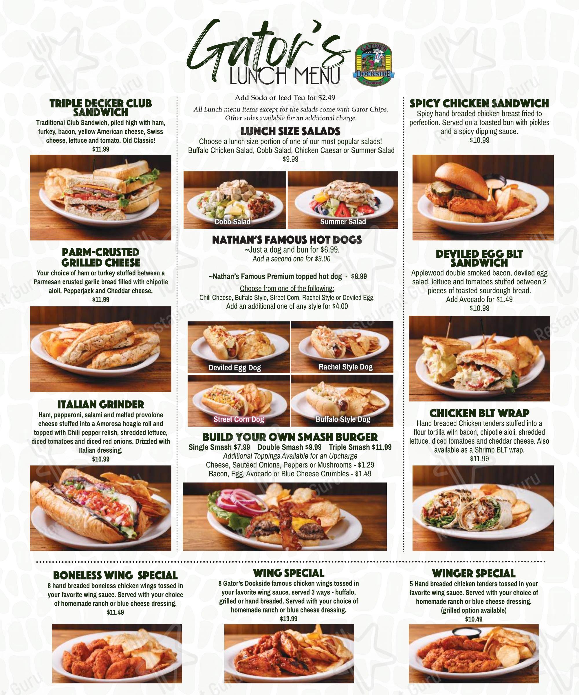 Menu at Gators Dockside Gainesville pub & bar, Gainesville