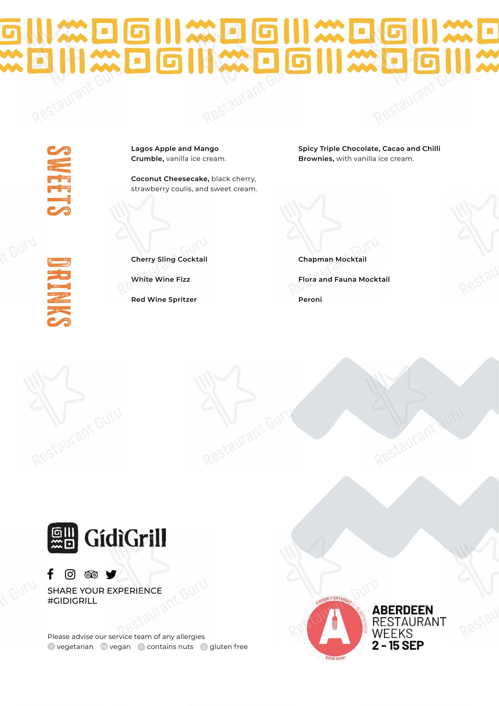 Menu at Gidi Grill, Dundee BBQ, Dundee