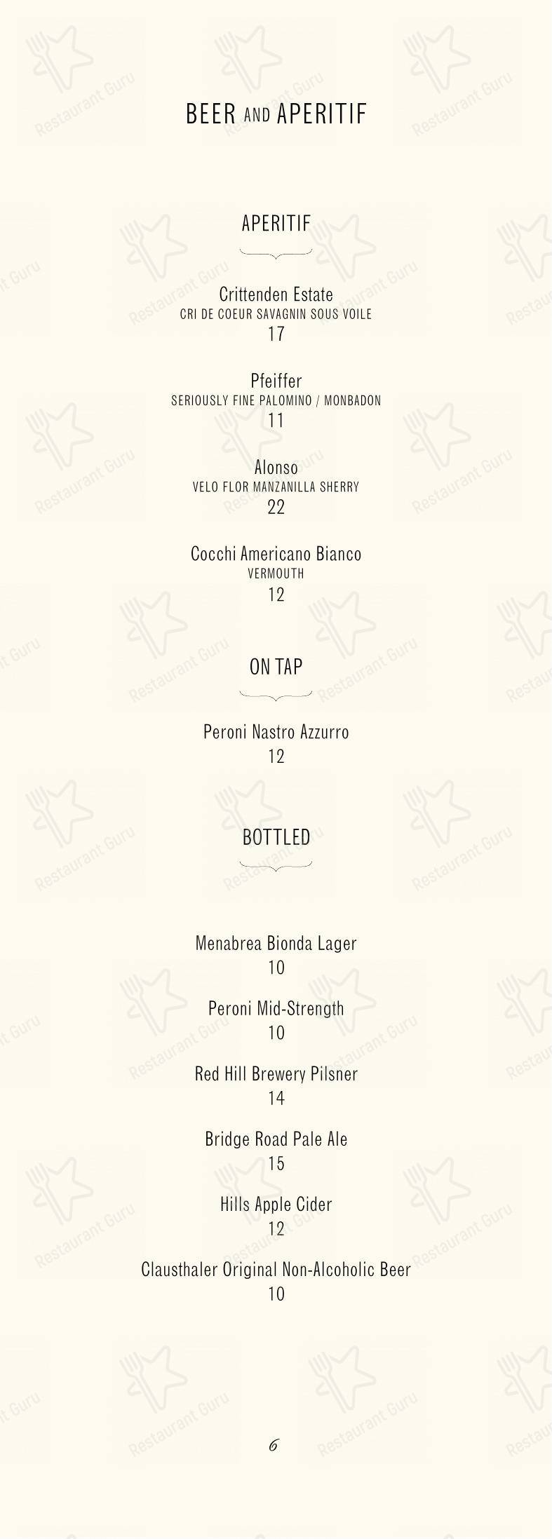 Menu at Gimlet restaurant, Melbourne