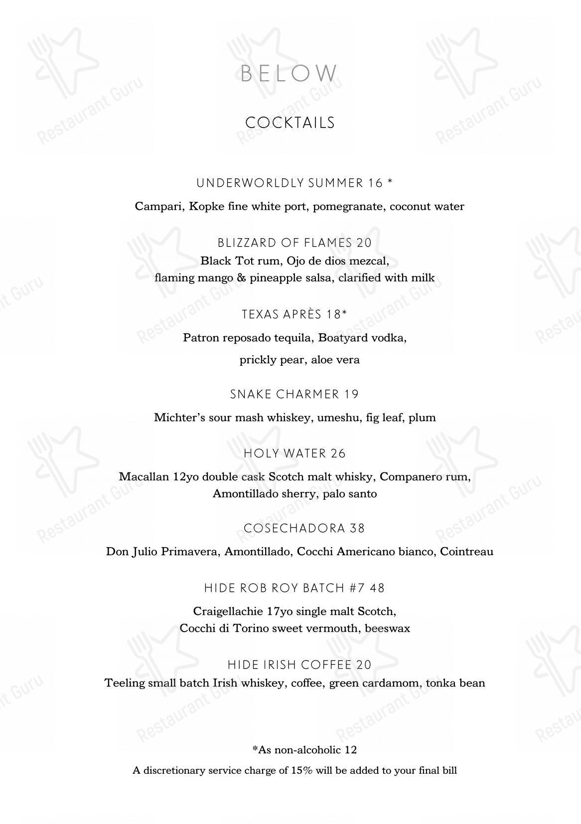 Menu at HIDE restaurant, London, 85 Piccadilly